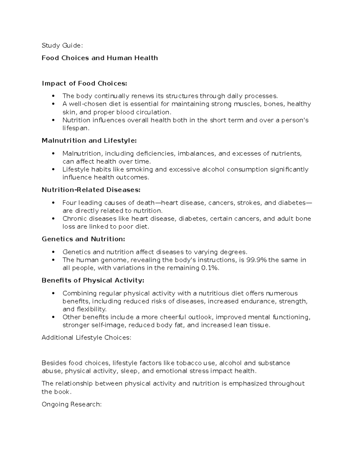 Study Guide Nutrition - Study Guide: Food Choices and Human Health ...