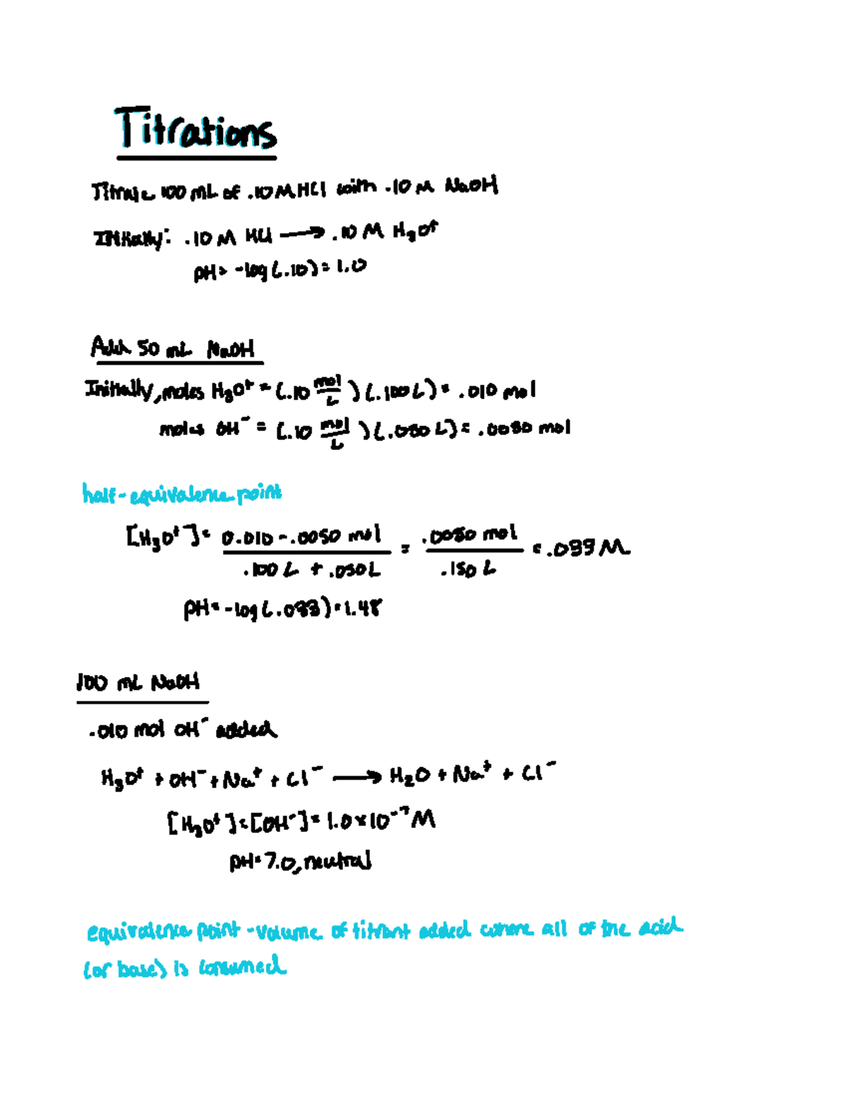 Outline #9 Titrations, Indicators - Titrations Titrate100mLof 10MHCl ...