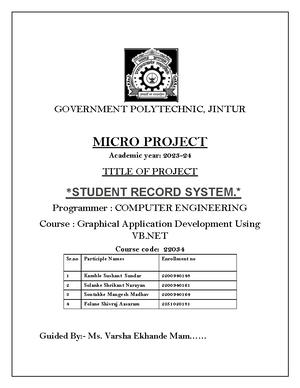 Java microproject - GOVERNMENT POLYTECHNIC, JINTUR MICRO PROJECT Academic year: 2023- TITLE OF ...