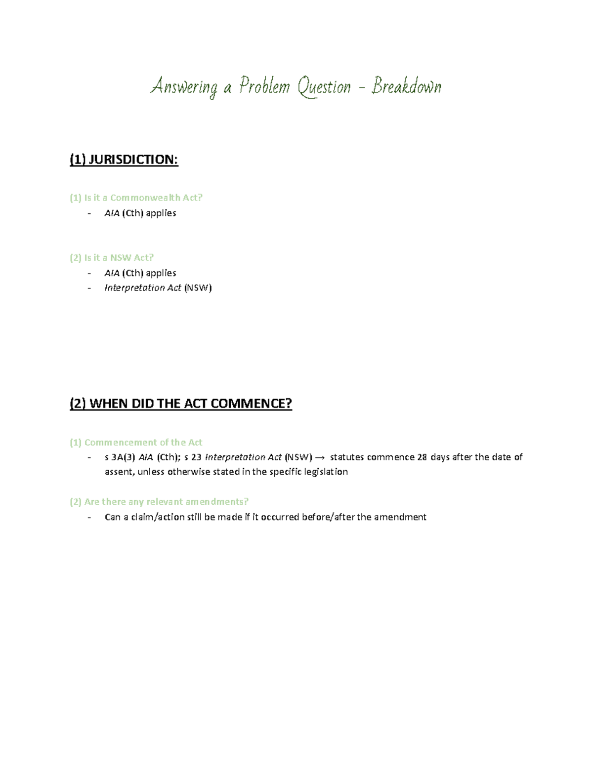 LLB1160 - Answering a Problem Question Scaffold - Answering a Problem Question - Breakdown (1 ...