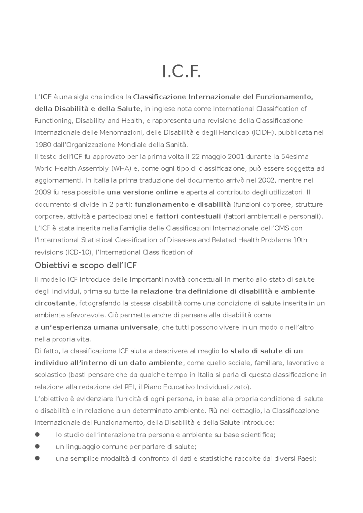 ICF , schema dettagliato. - I.C. L’ICF è una sigla che indica la ...