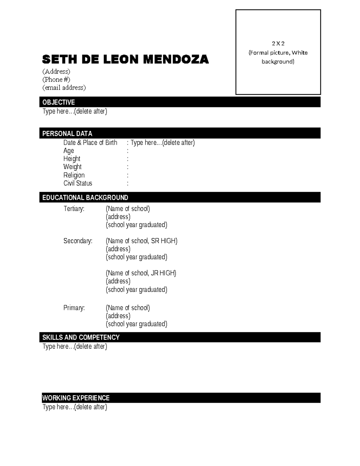 Application-letter-and-Curriculum-Vitae - SETH DE LEON MENDOZA (Address ...