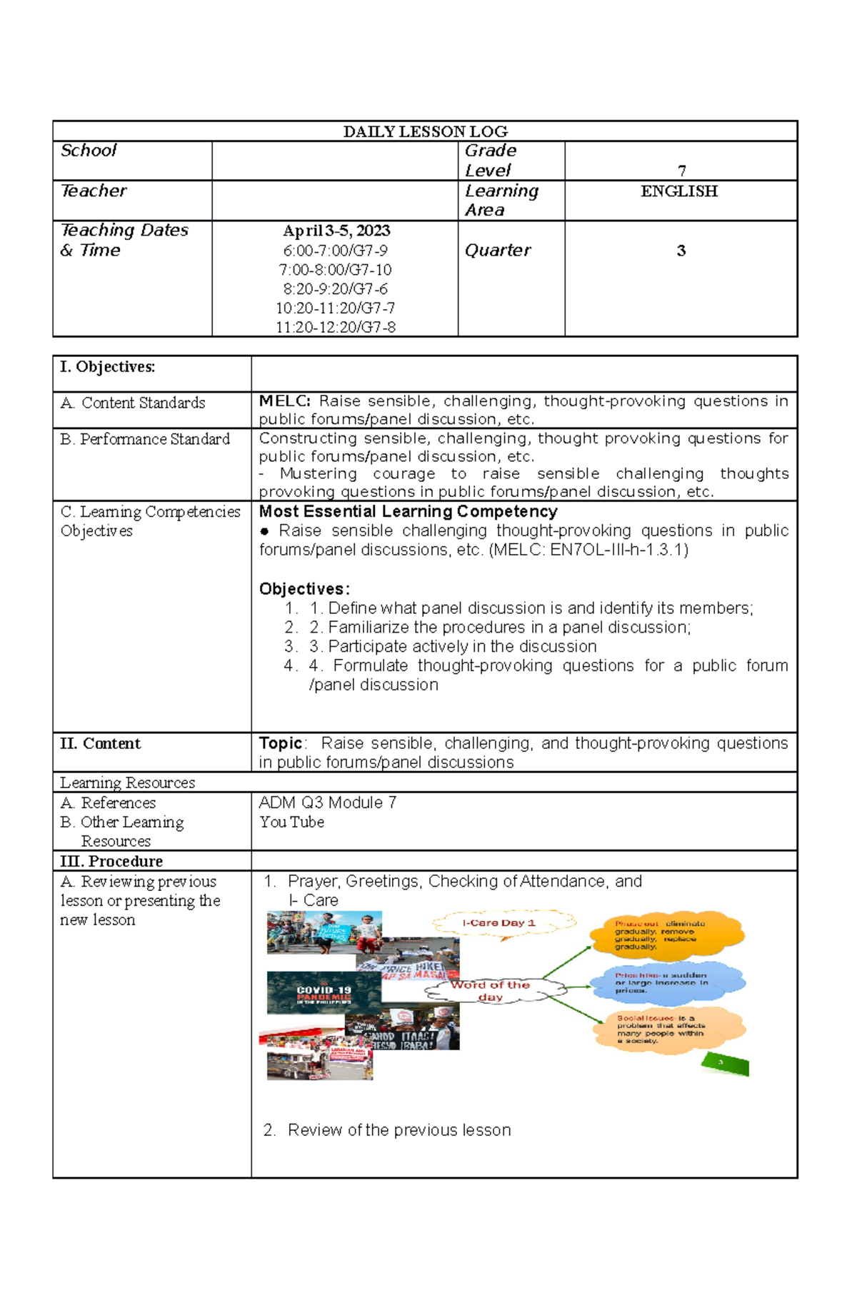 G7 Q3 Week 7 Raise Sensible Challenging Thought Provoking Questions In