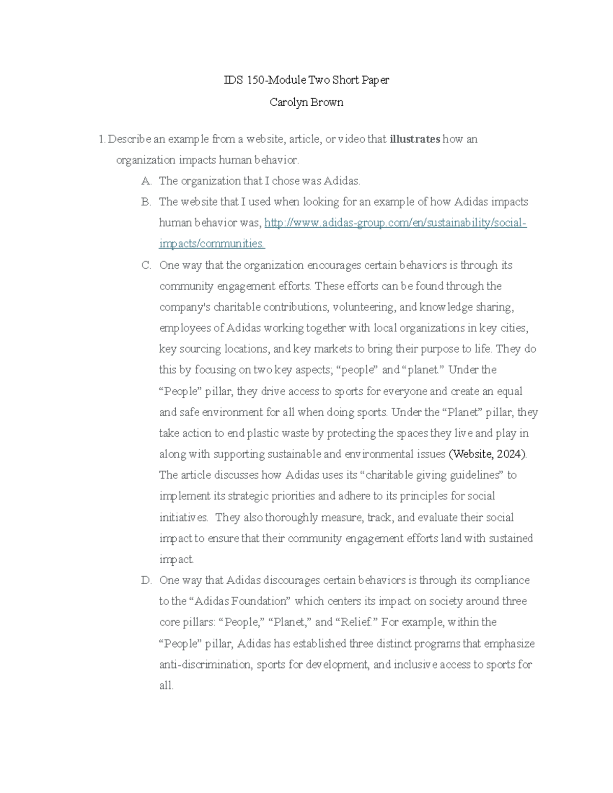 IDS 150 Module Two Short Paper - IDS 150-Module Two Short Paper Carolyn ...