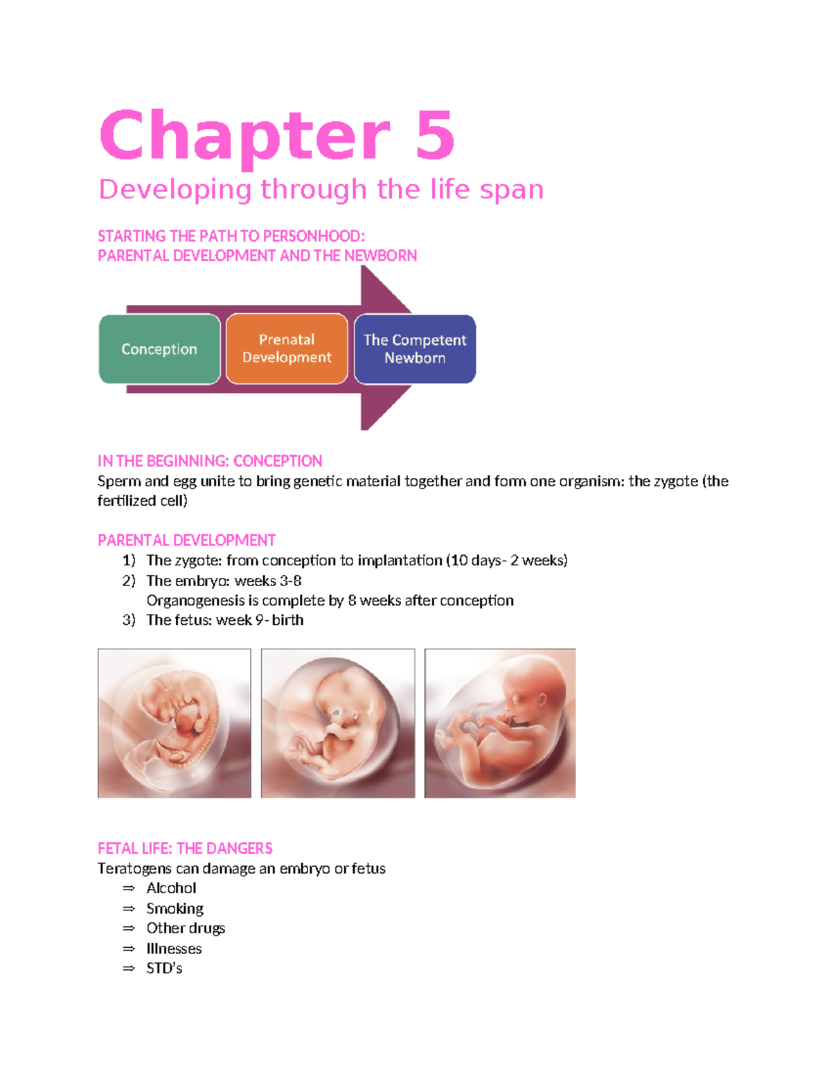 Psych chapter 5 notes - Chapter 5 Developing through the life span ...