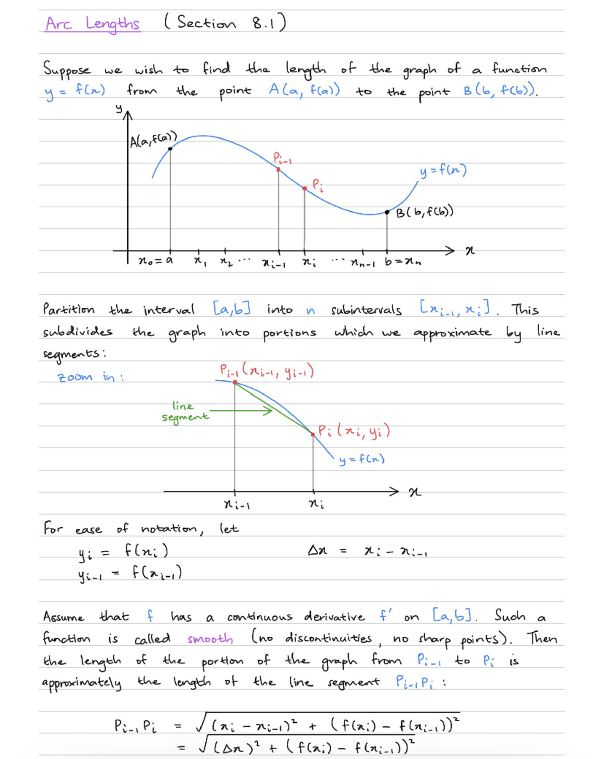 13. Arc Lengths - ..... - Arc Lengths ( Section 8) Suppose we wish to ...