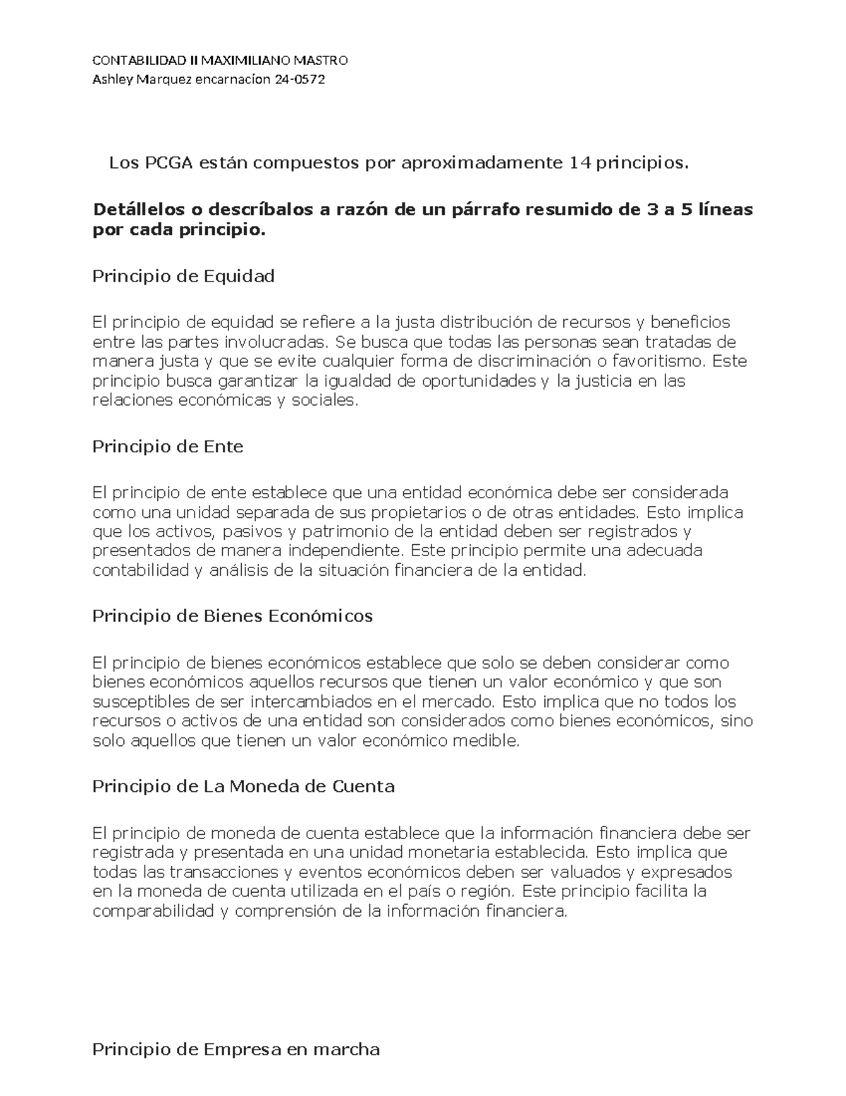 Principios DE LA PCGA - CONTABILIDAD II MAXIMILIANO MASTRO Ashley ...