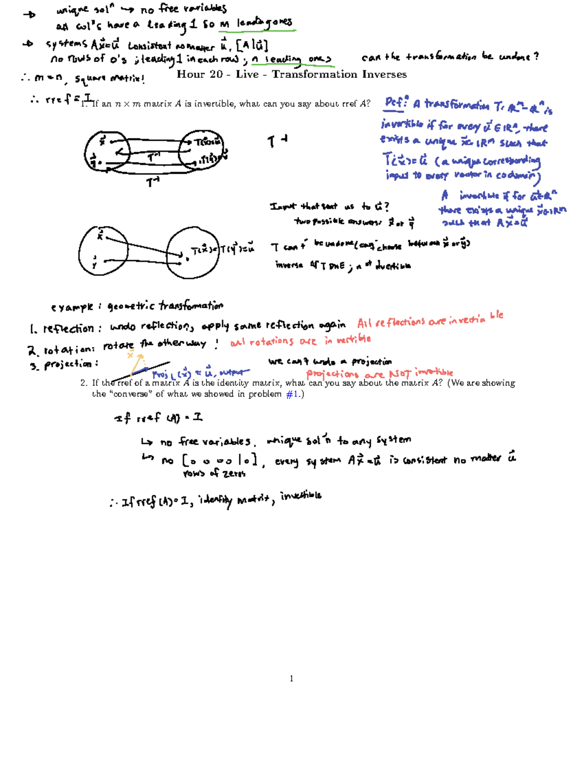 20-matrix inverses - Lecture notes 20 - Hour 20 - Live - Transformation ...