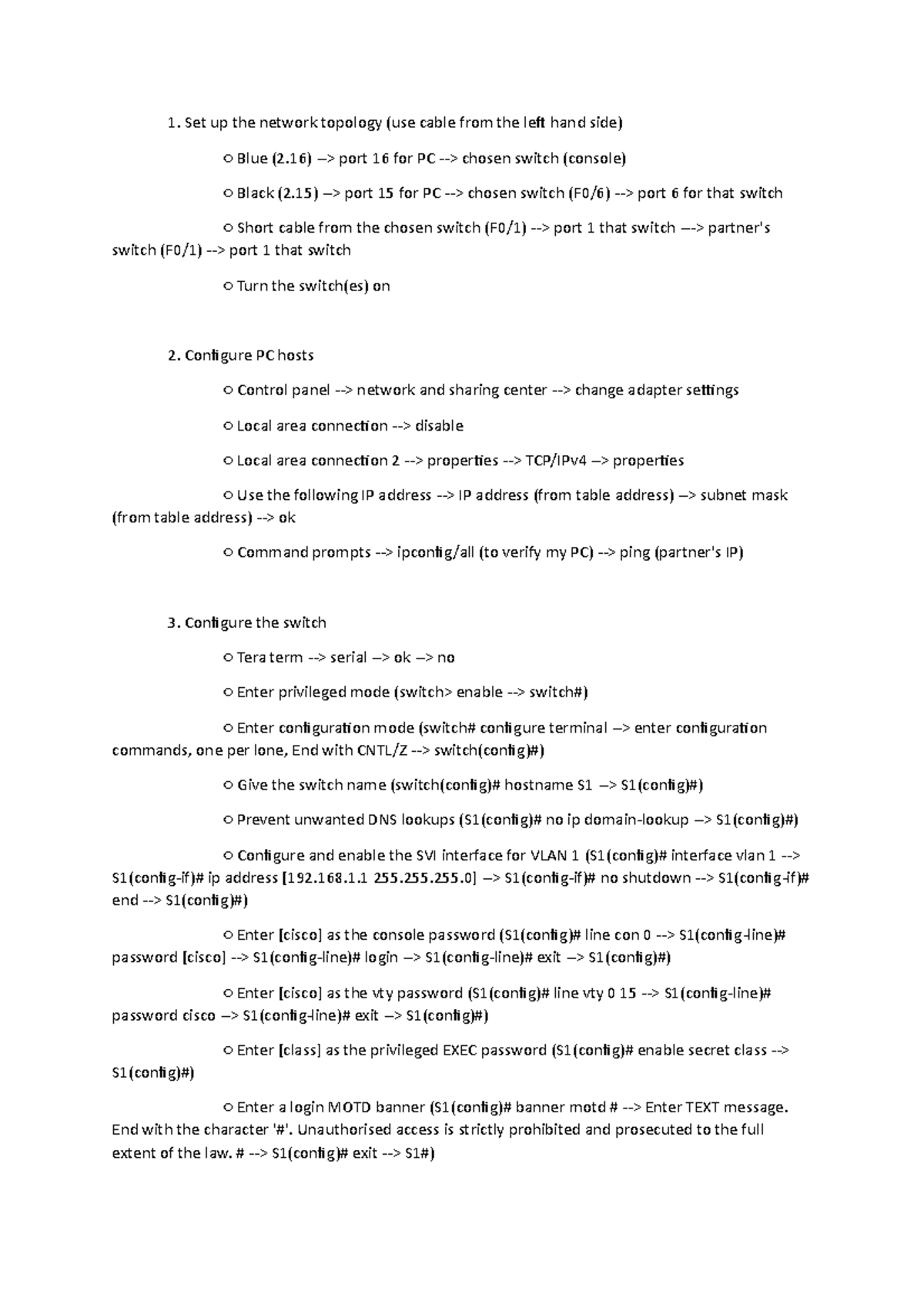 Practical lab commands - Set up the network topology (use cable from ...