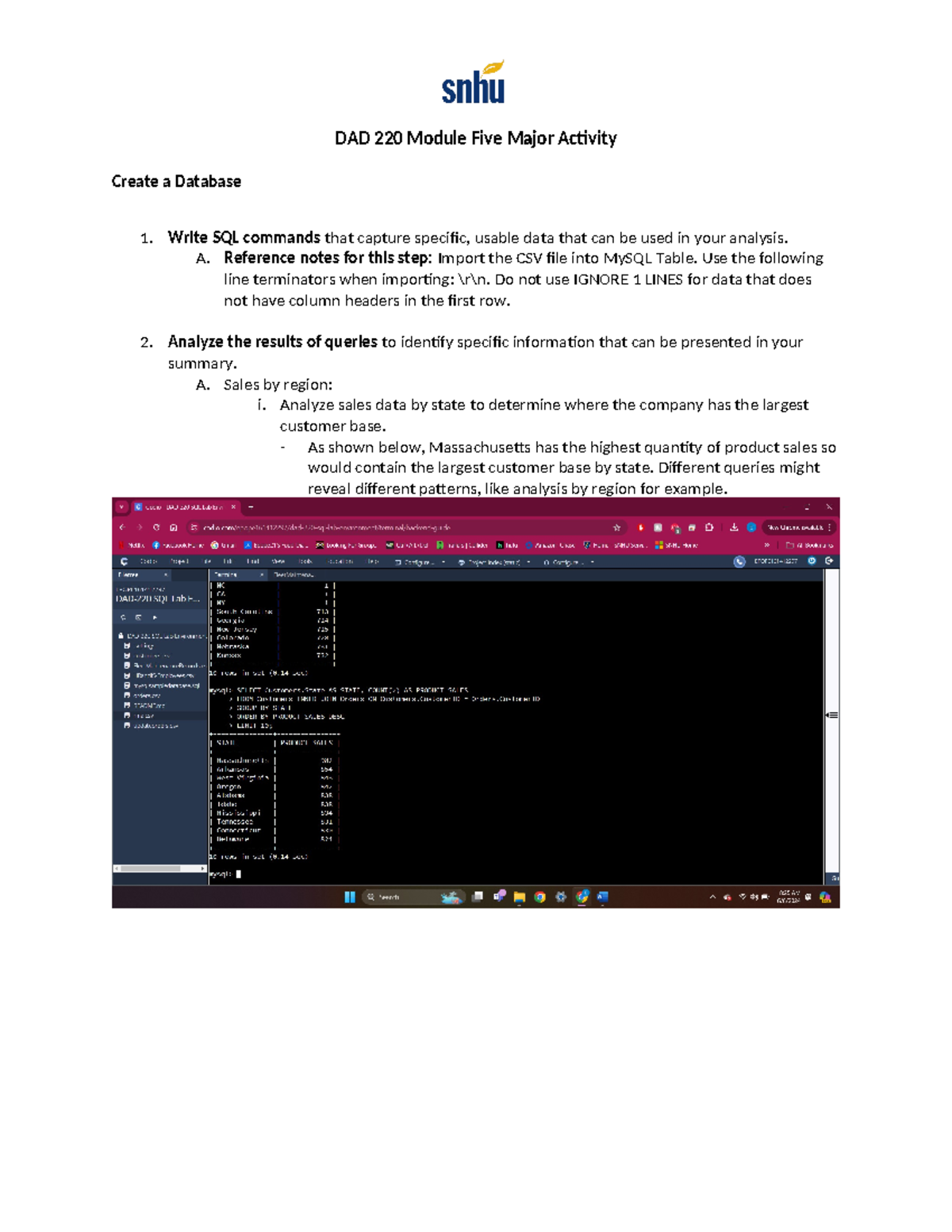 DAD 220 Module Five Major Activity - DAD 220 Module Five Major Activity Create a Database 1 ...