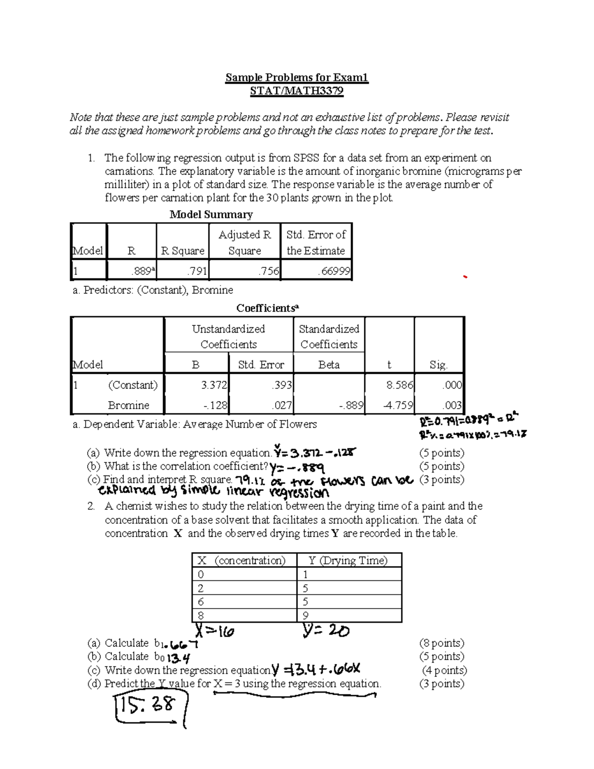 Stats study guide- unit one - Sample Problems for Exam STAT/MATH Note ...