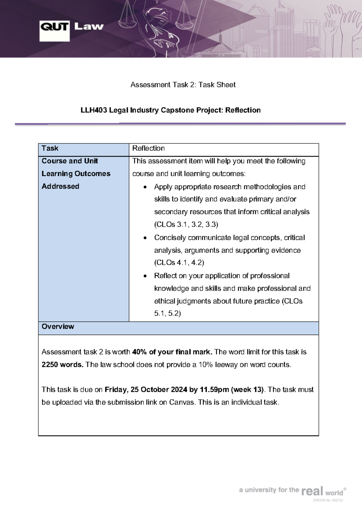 LLH403 - Assessment 2 - Assessment Task 2 : Task Sheet LLH40 3 Legal ...