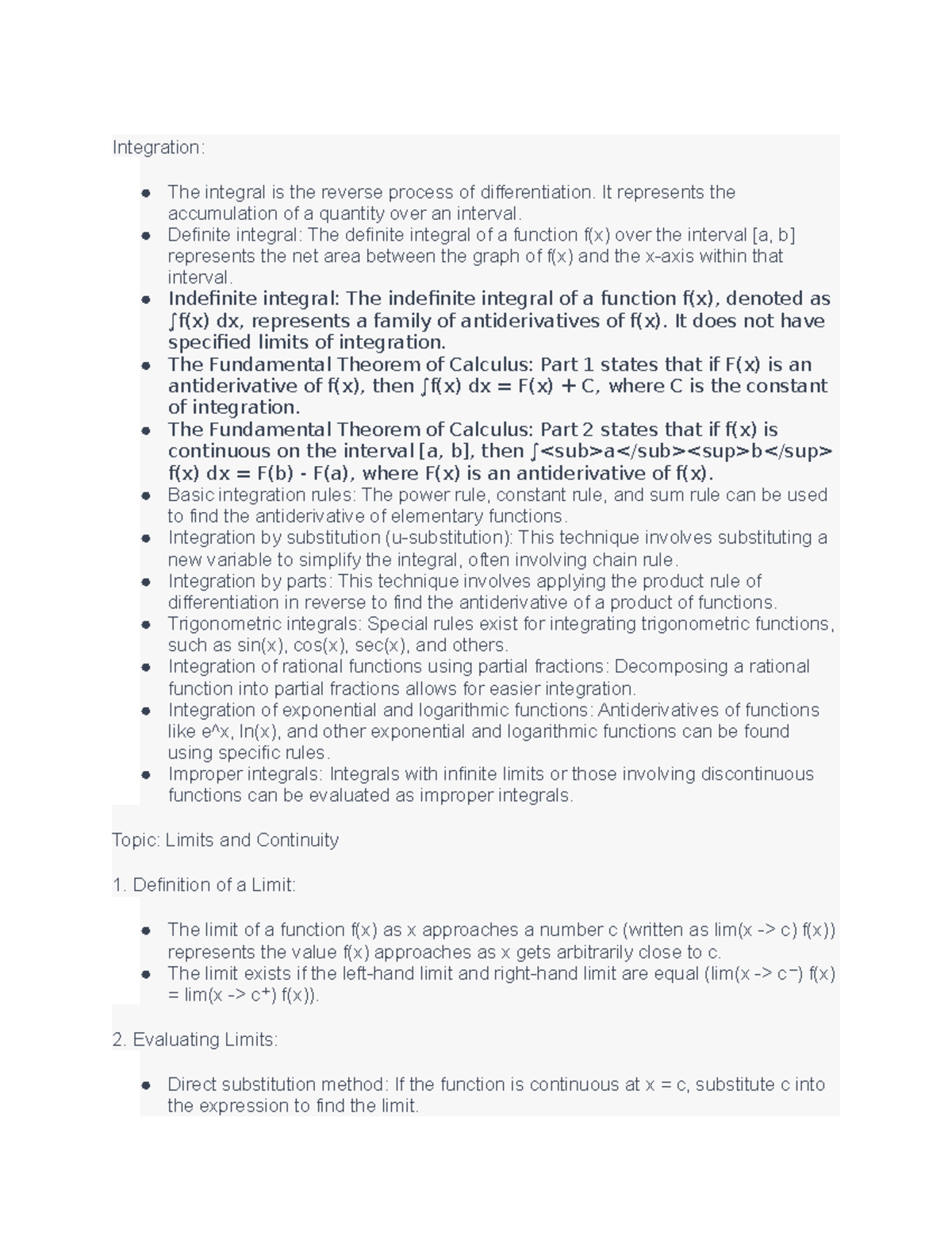 Ap calc - notes to help - Integration: The integral is the reverse ...
