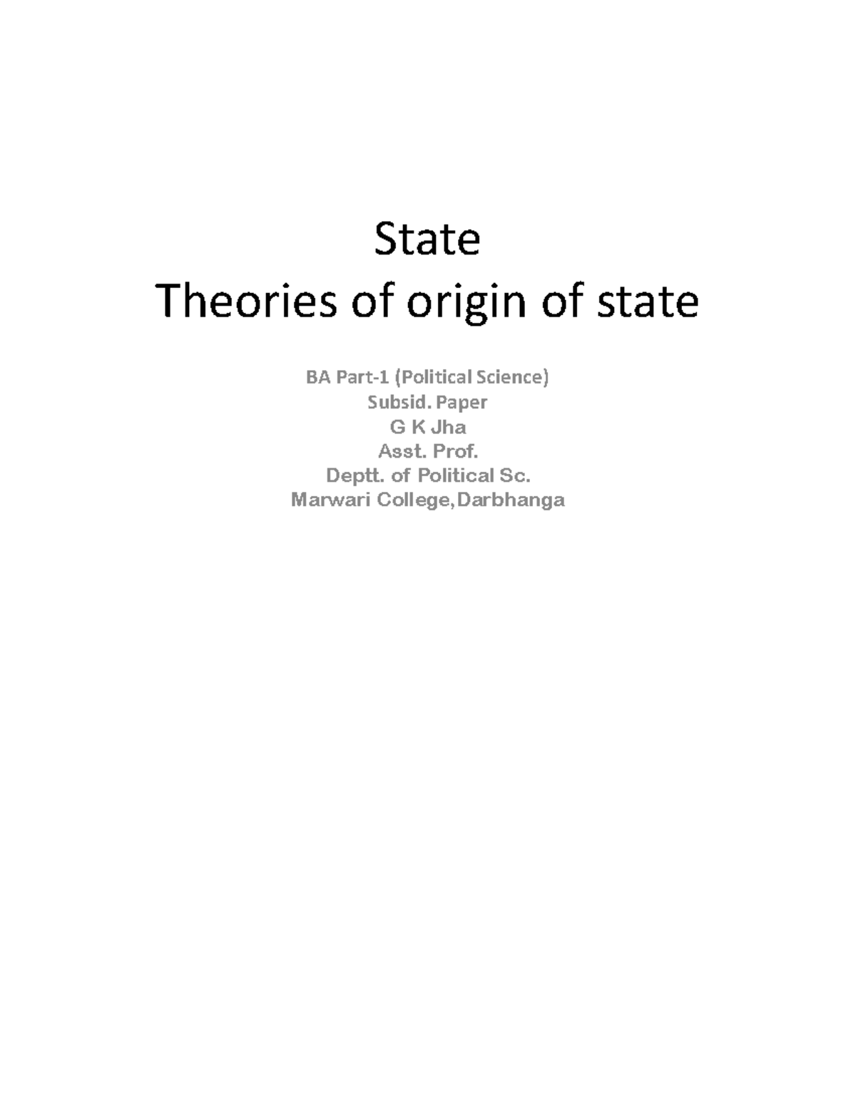 State - State Theories of origin of state BA Part-1 (Political Science ...