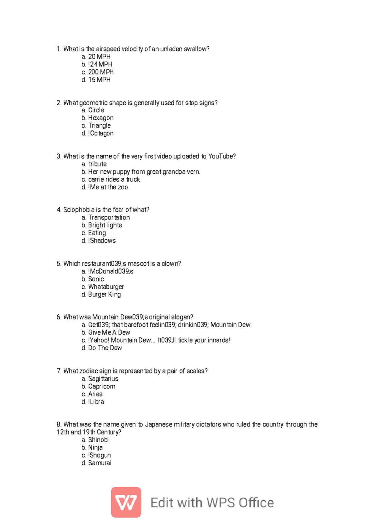 ACC193 Fieldwork Spring 2022 7 - What is the airspeed velocity of an unladen swallow? a. 20 MPH ...
