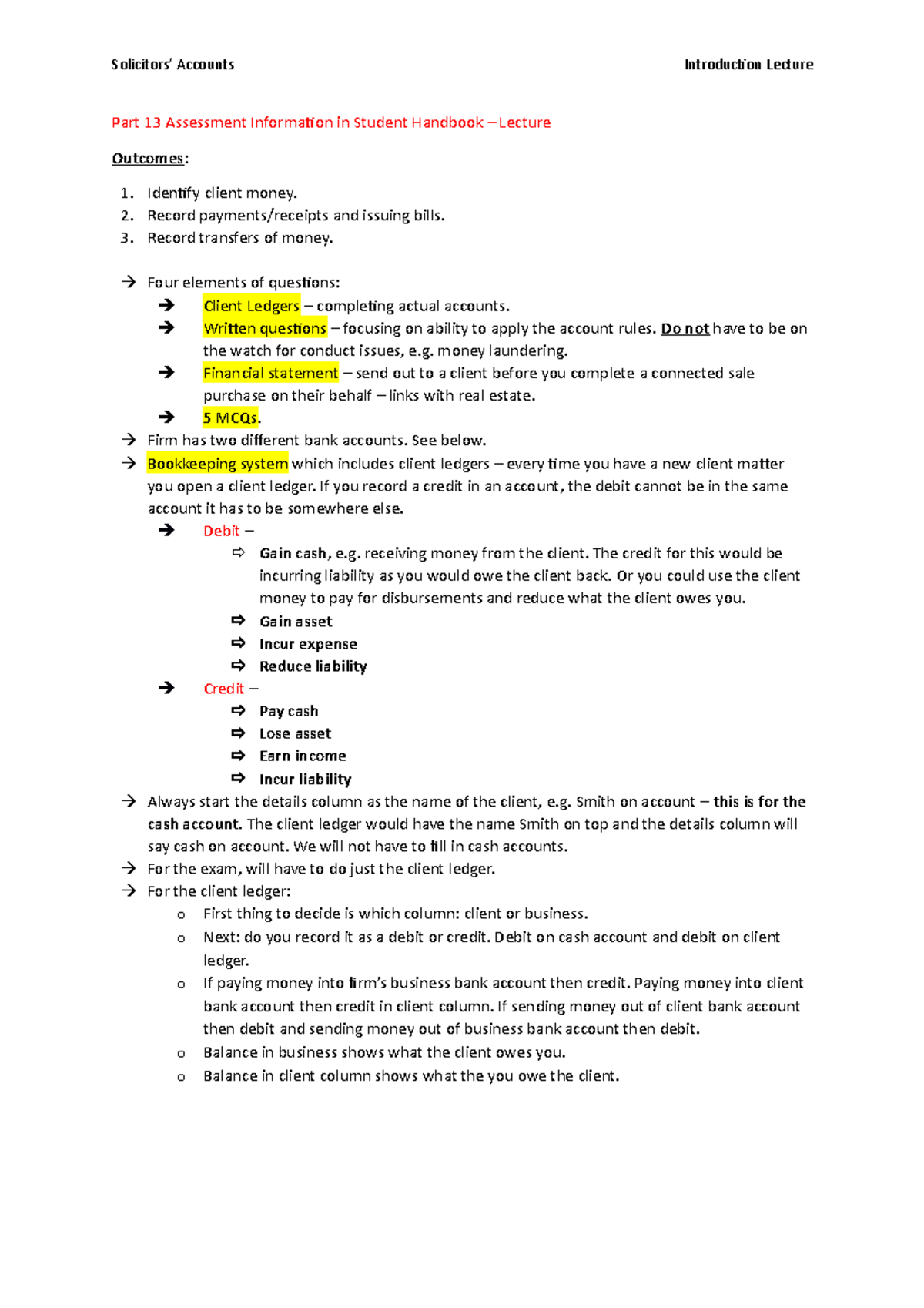 1. Solicitors' Accounts - Lecture - Part 13 Assessment Information in ...