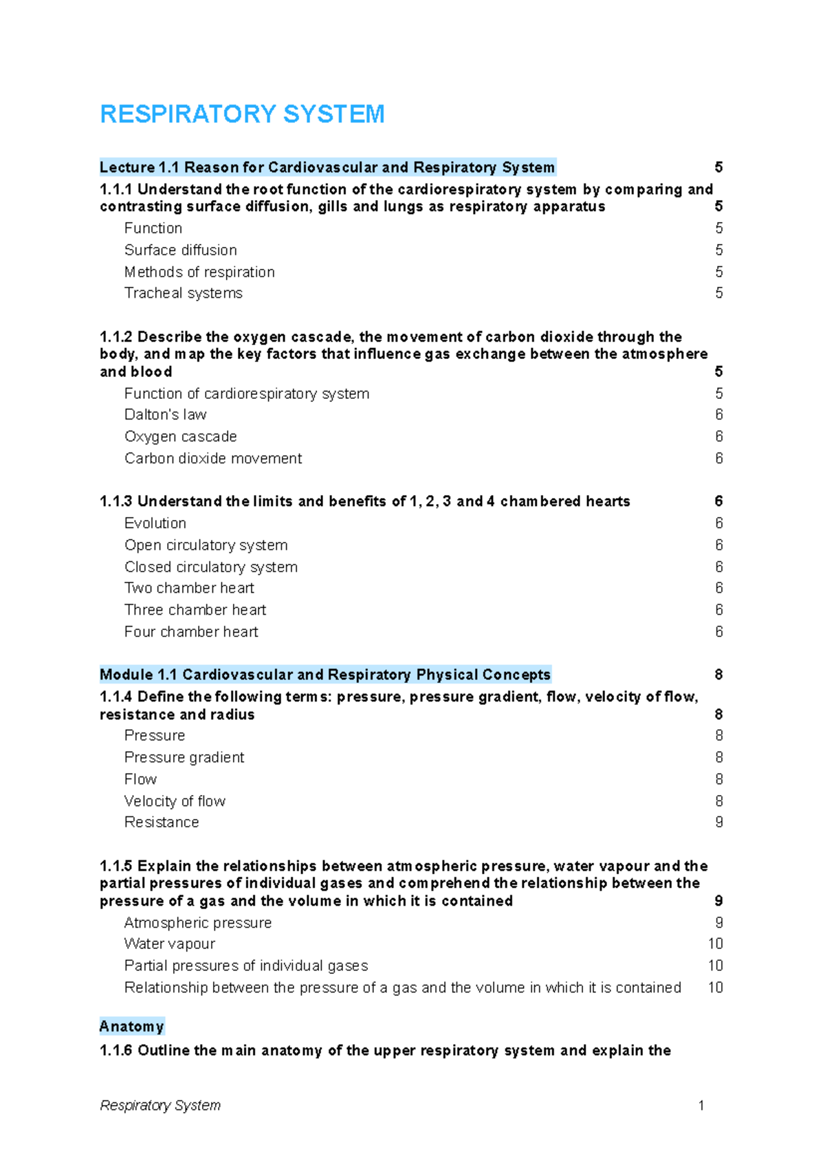 Respiratory System - RESPIRATORY SYSTEM 1.1 Describe the oxygen cascade ...