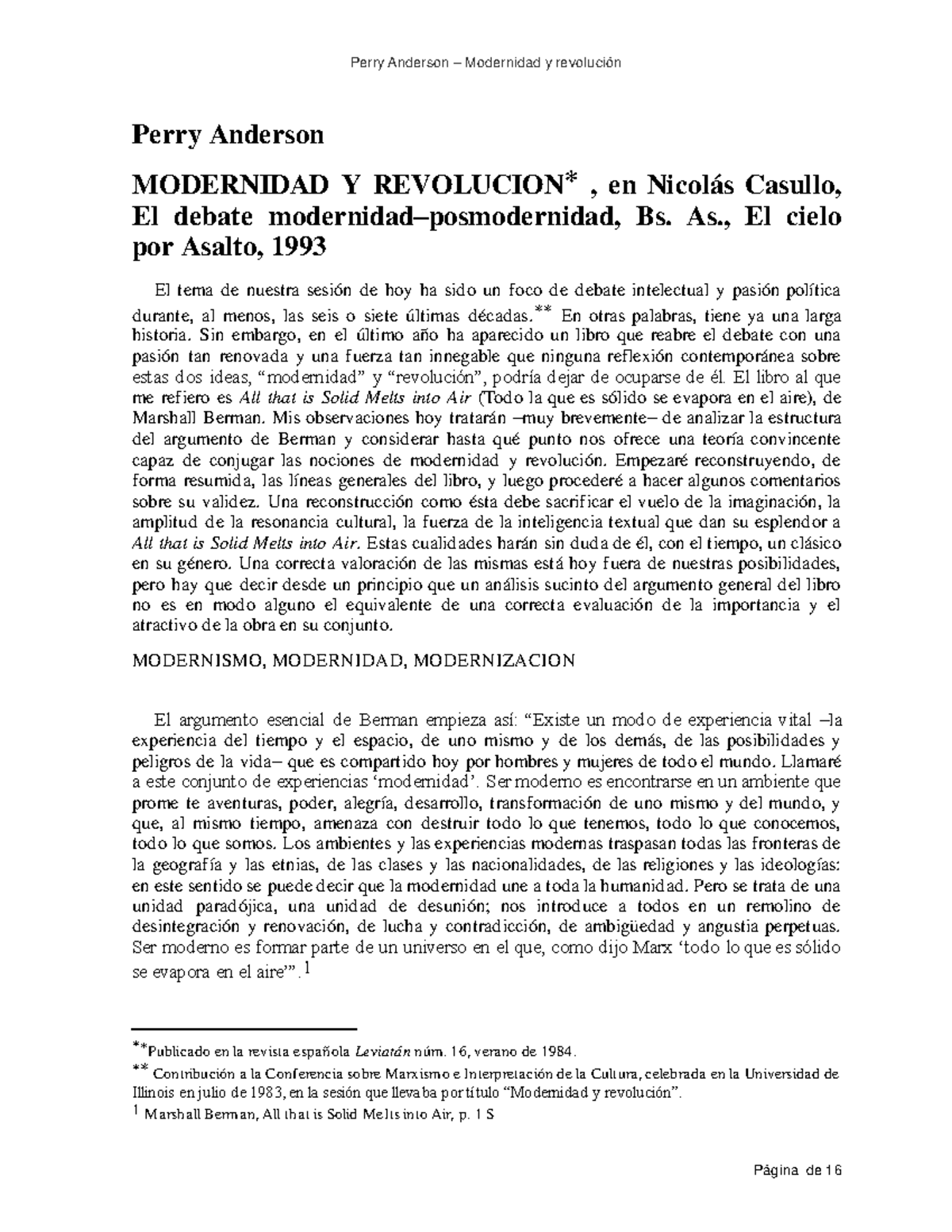 Texto perry anderson - Perry Anderson MODERNIDAD Y REVOLUCION * , en ...