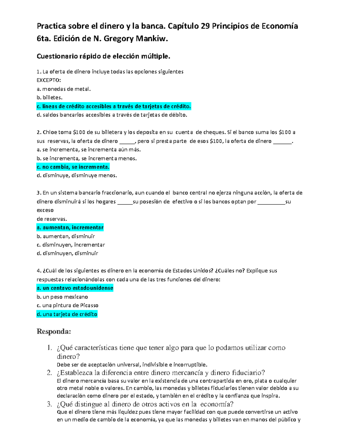 Practica sobre el dinero y la banca - Capítulo 29 Principios de ...