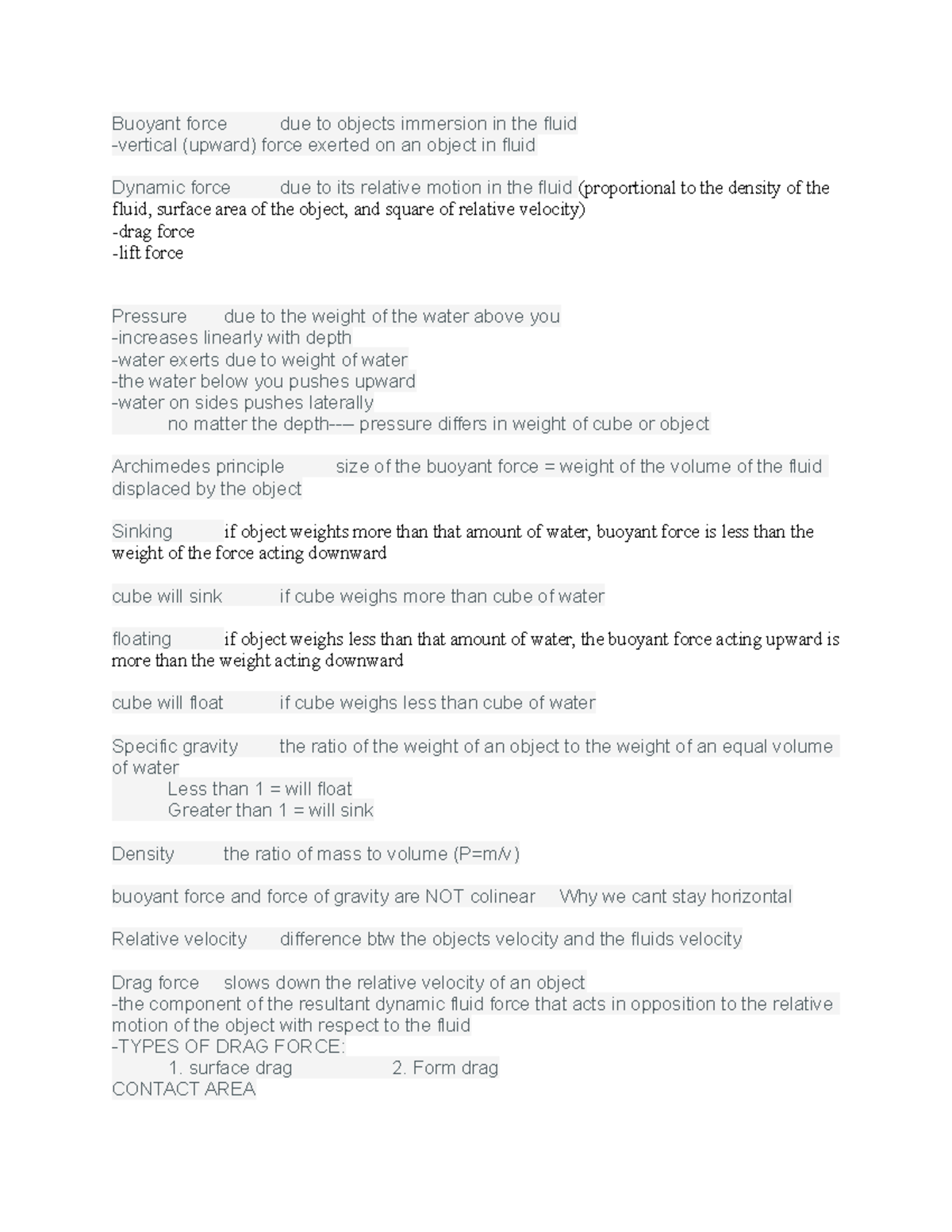 Module VI terms - Buoyant force due to objects immersion in the fluid ...