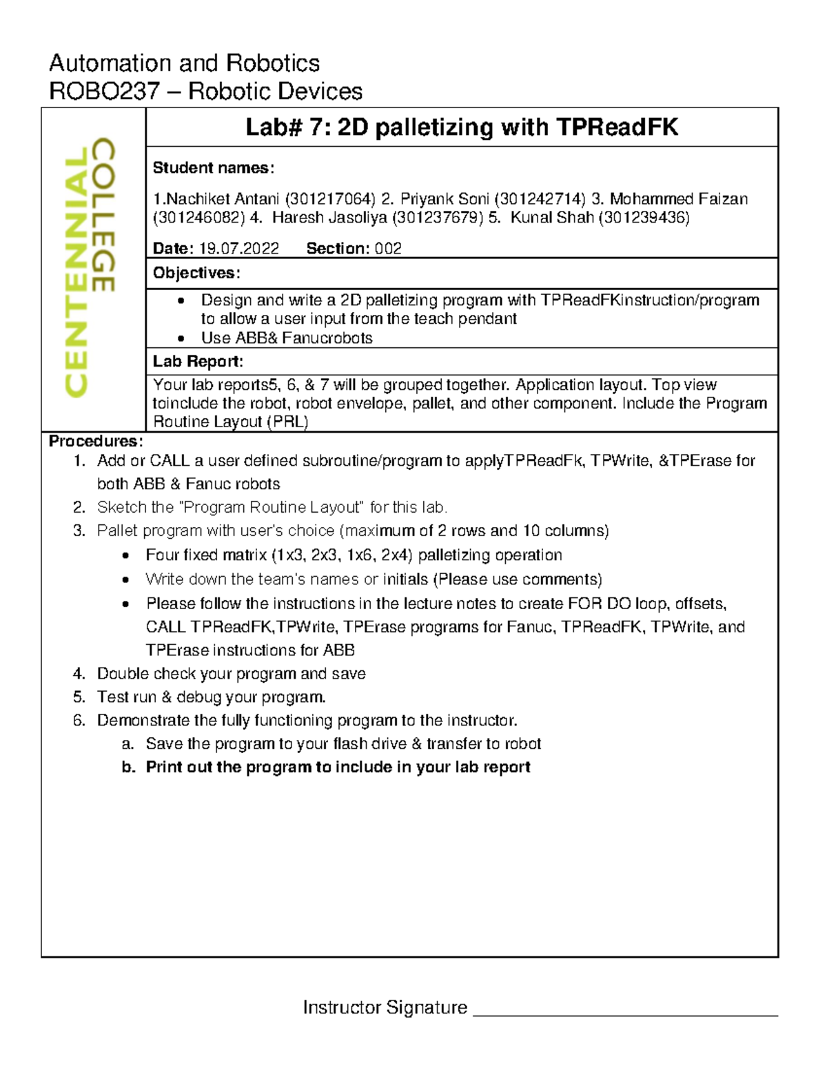LAB7 Report ROBO237 Tpreadfk - Automation and Robotics ROBO237 ...