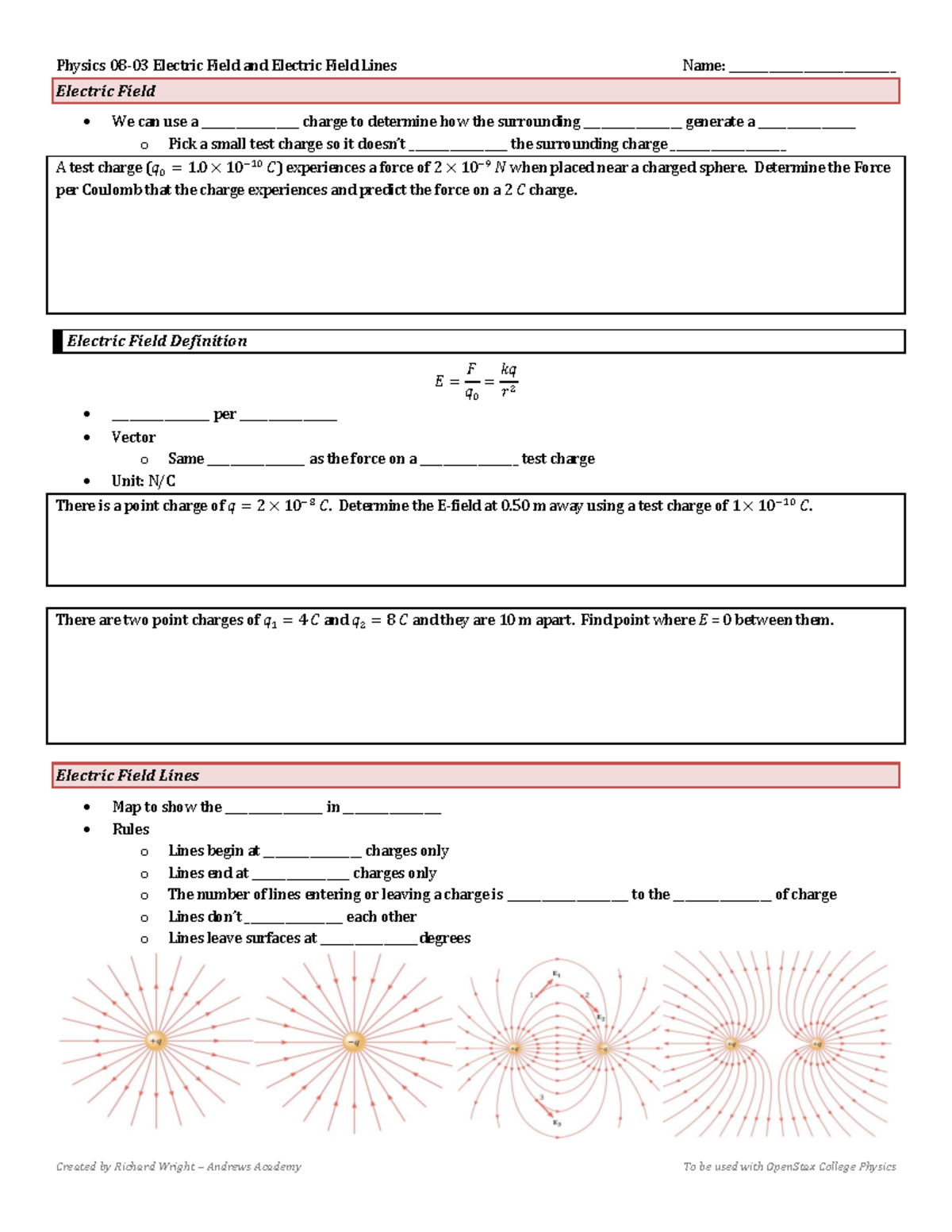 Physics 08-03 Electric Field and Electric Field Lines - Determine the ...
