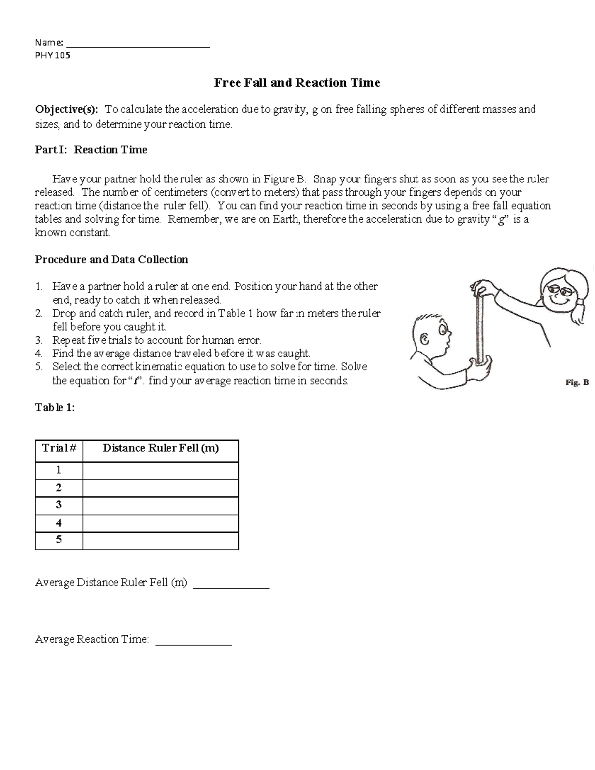 Lab 3 - Free falling objects - Name: ___________________________ PHY ...