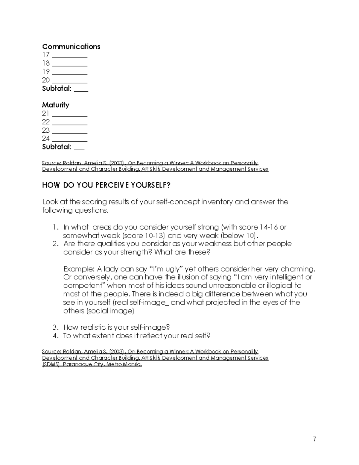 HOW DO YOU Perceive Yourself - Communications 17 __________ 18 ...