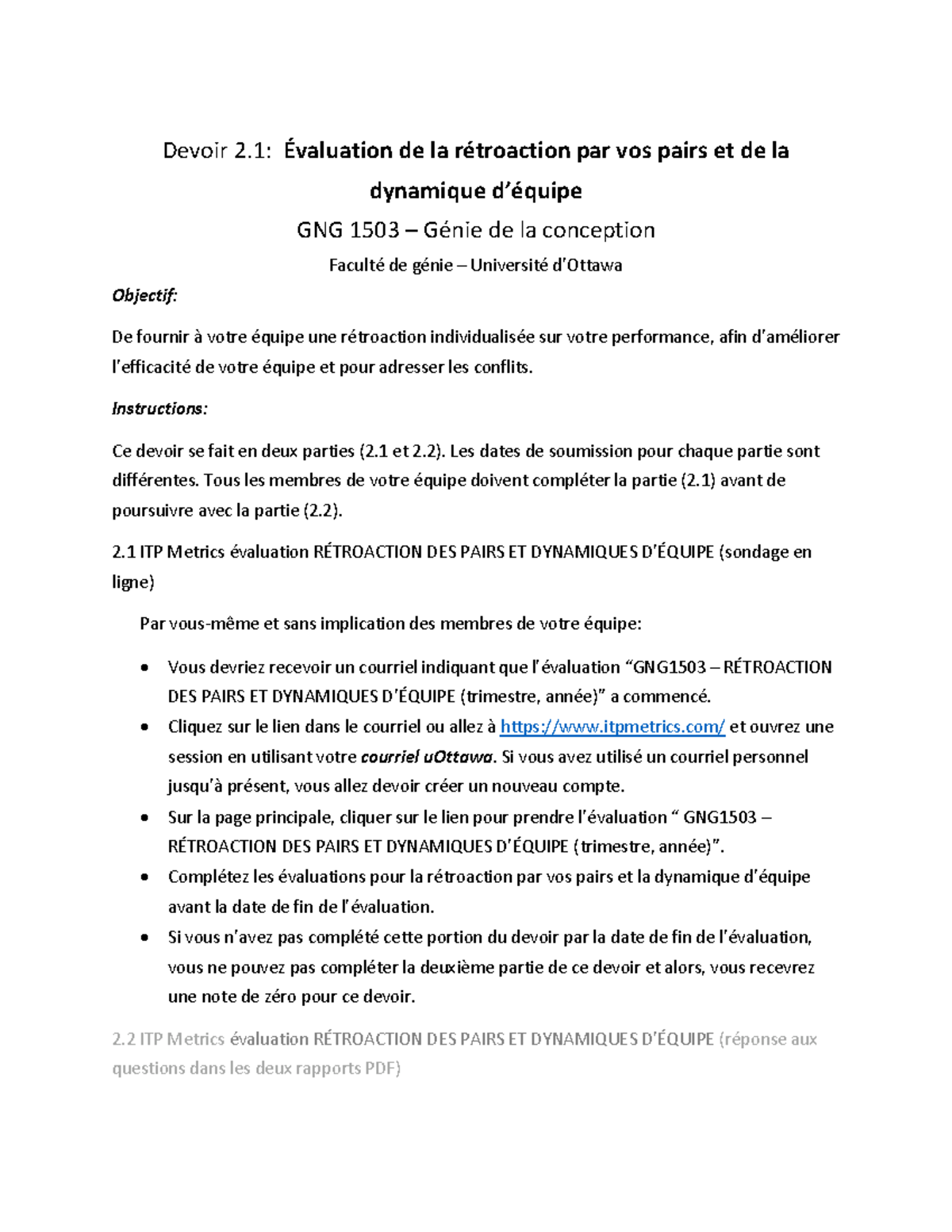 Instructions Devoir 2 - Devoir 2: Évaluation de la rétroaction par vos pairs et de la dynamique ...