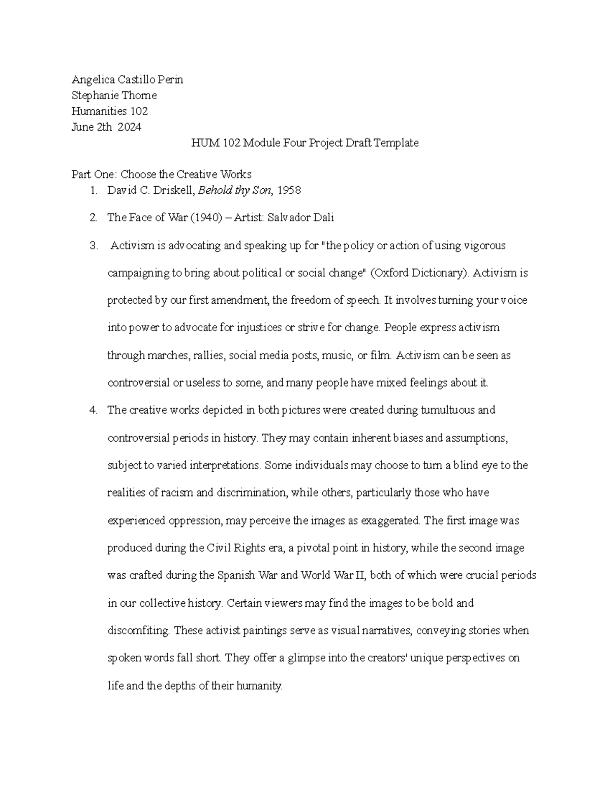 Module Four Project Draft-HUM - David C. Driskell, Behold thy Son, 1958 ...