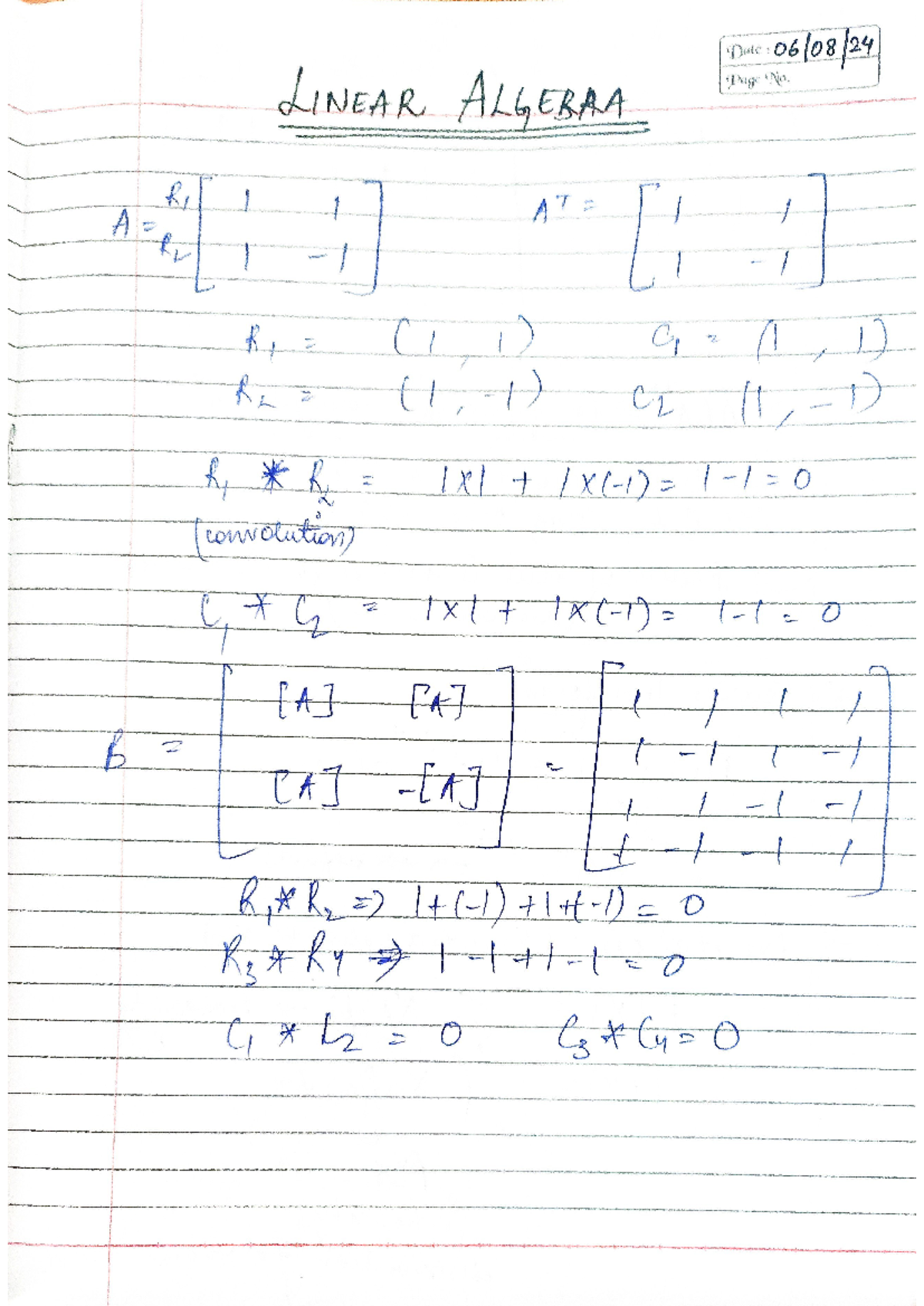 Linear algebra till mid sem - Date: LINEAR ALGEBAA Page No. R2 I iT 1 R ...