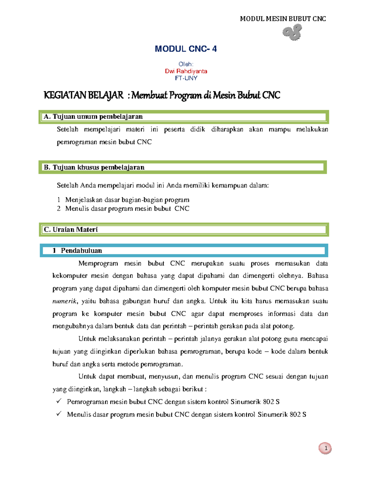 Kegiatan Belajar Membuat Program di Mesin Bubut CNC - MODUL CNC- 4 Oleh ...