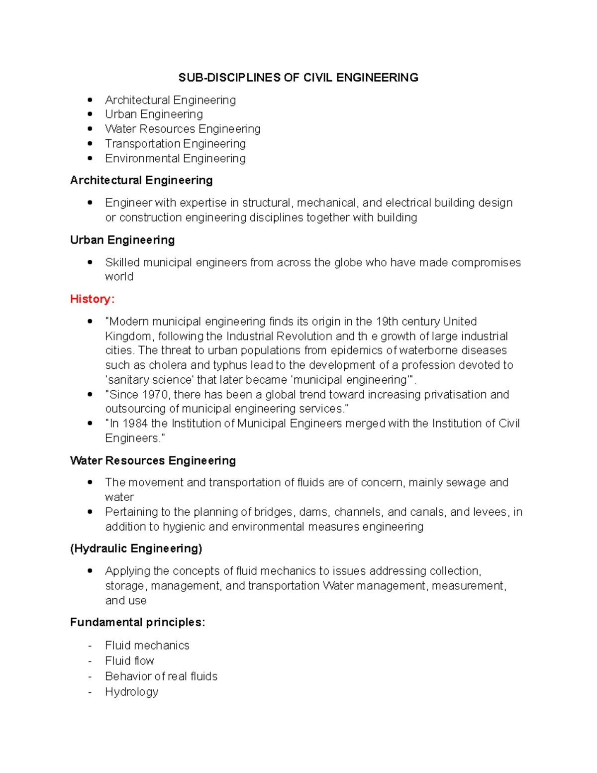 SUB- Disciplines OF Civil Engineering PART 1 - SUB-DISCIPLINES OF CIVIL ...