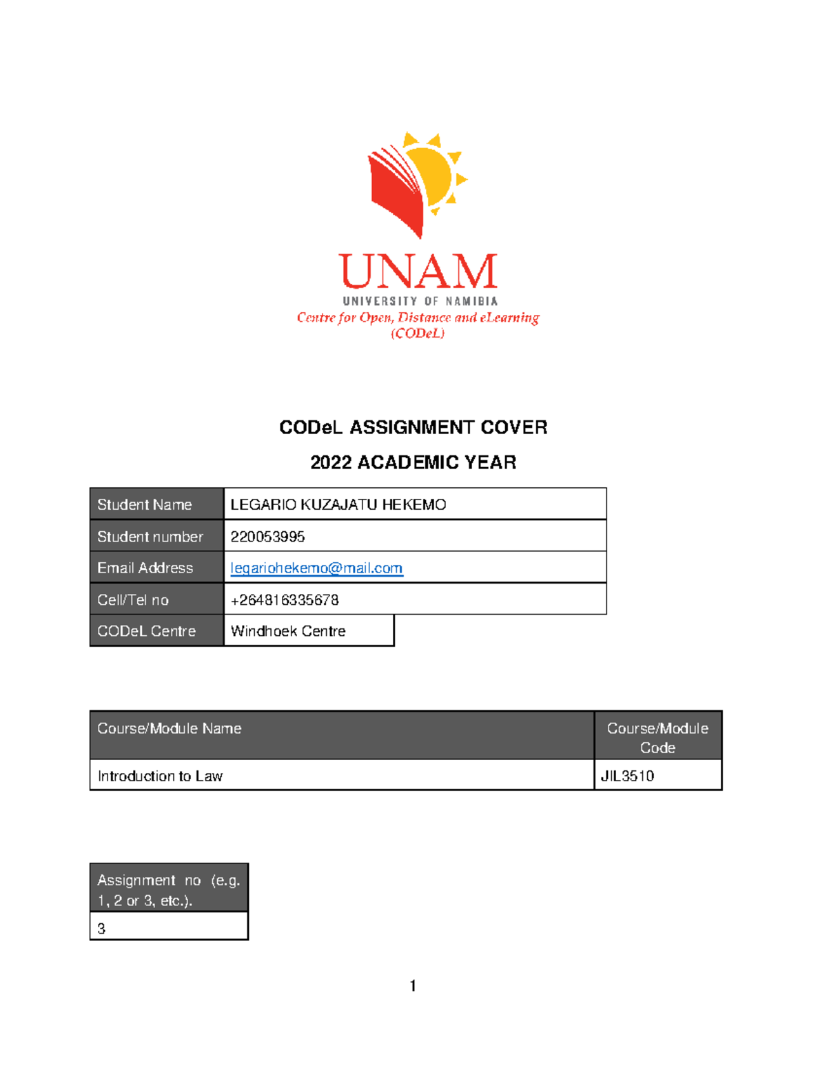 Intro 3 done - practice work - CODeL ASSIGNMENT COVER 2022 ACADEMIC ...