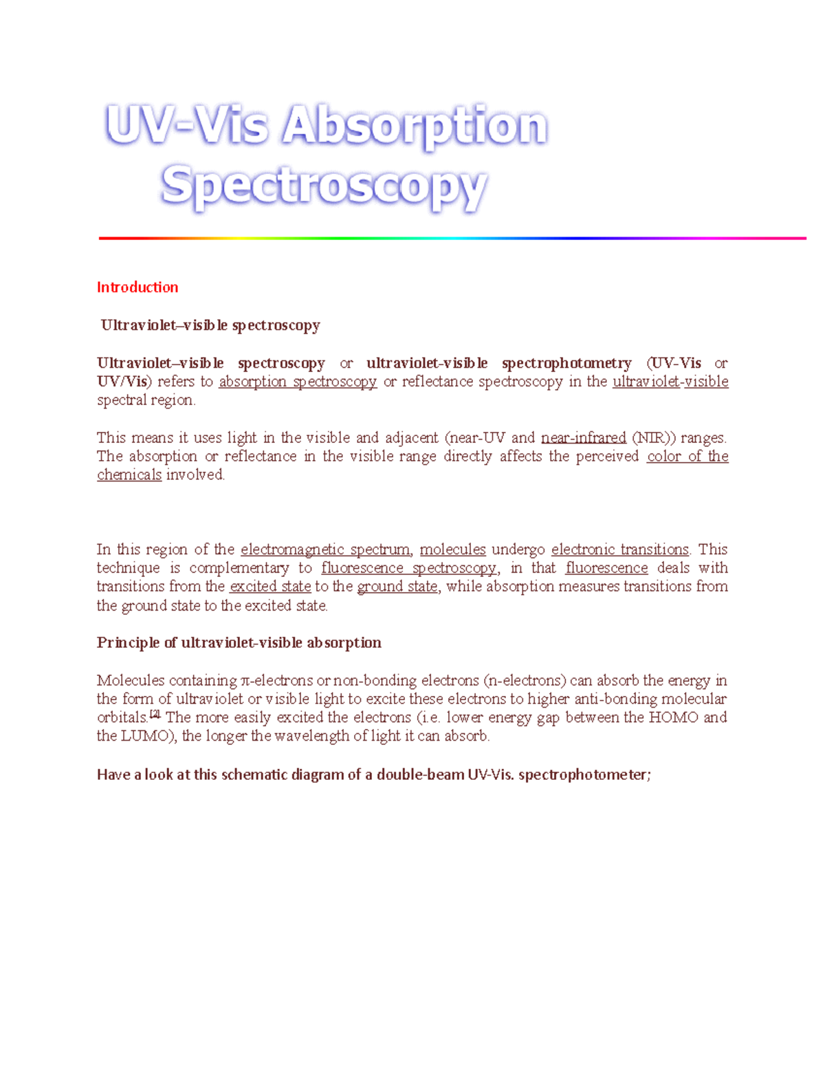 Uv - Ultraviolet - Introduction Ultraviolet–visible spectroscopy Ultraviolet–visible ...