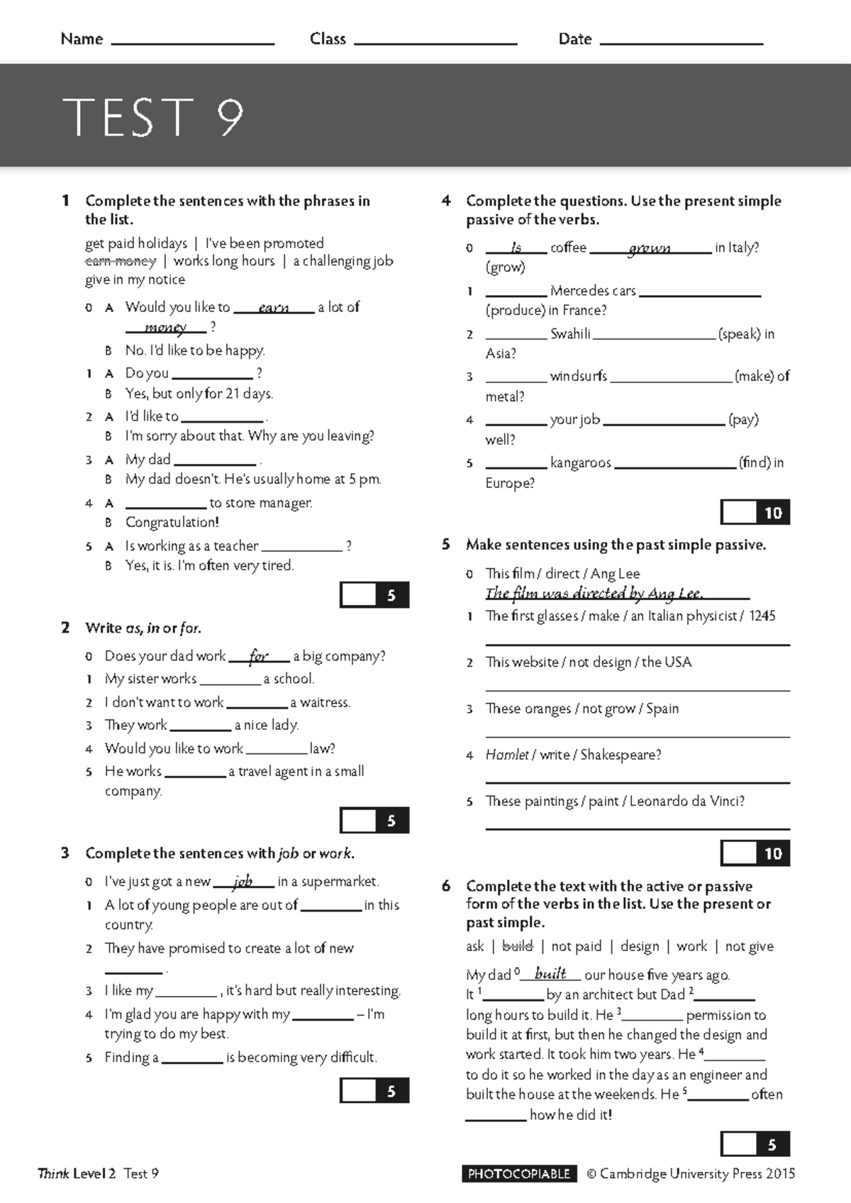 370501726 Unit 9 Test pdf - TEST 9 1 Co ete t e se te ces w t t e ases ...