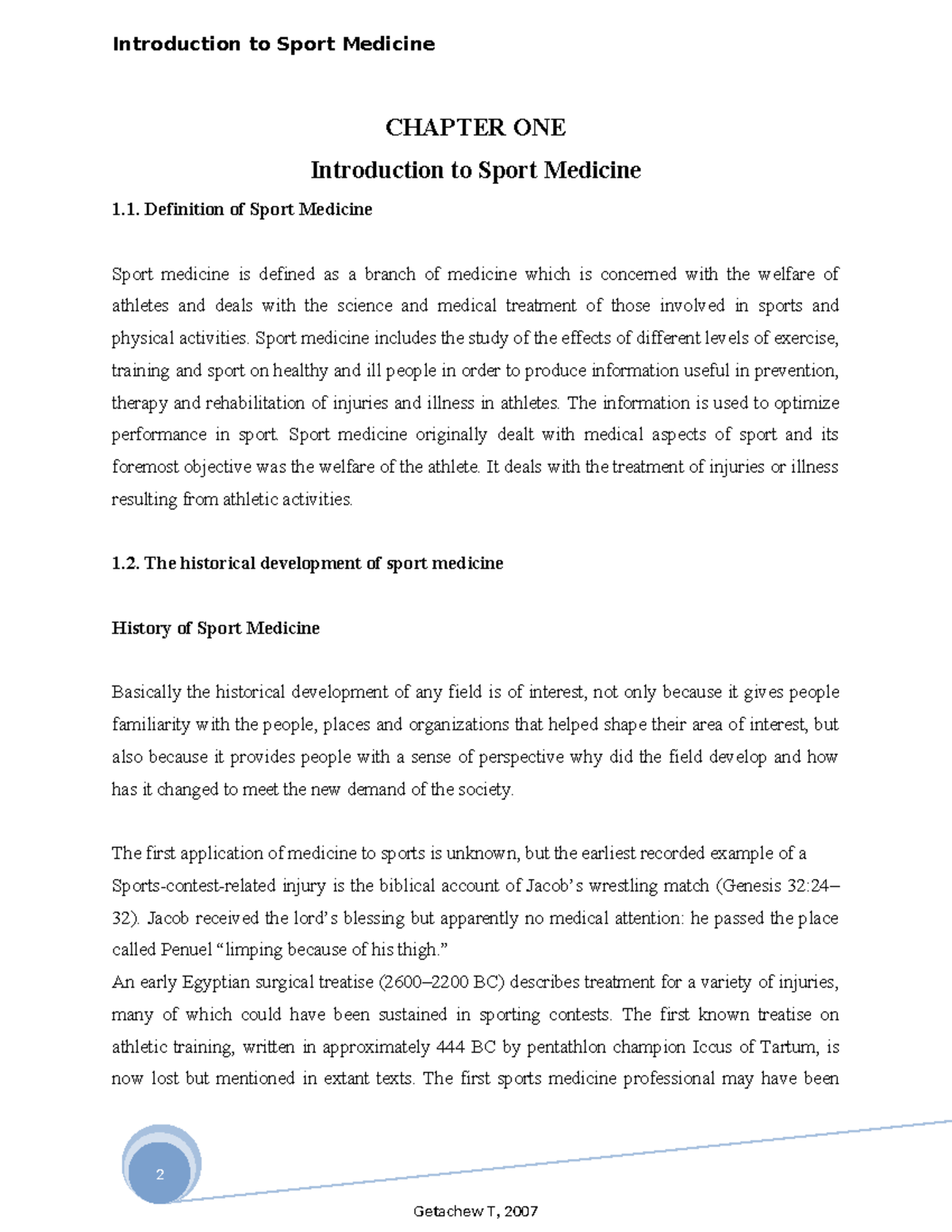 Sport medicine - 2 CHAPTER ONE Introduction to Sport Medicine 1 ...