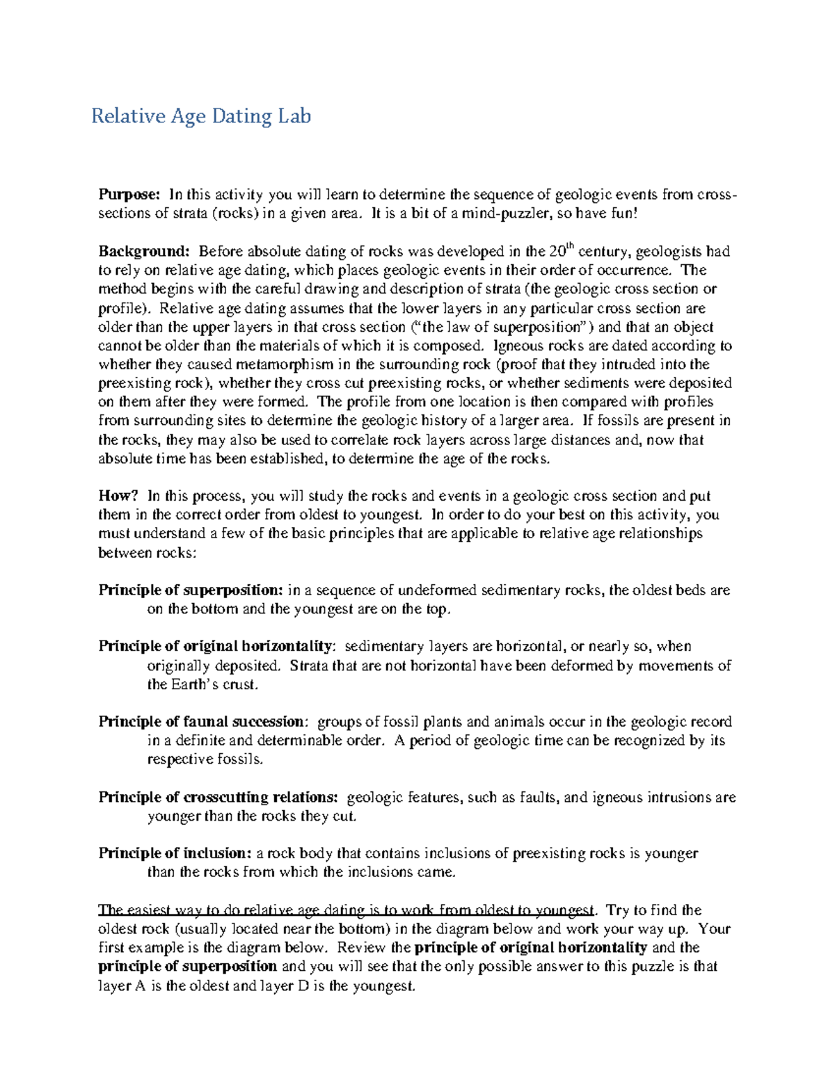 Untitled - Coursework - ####### Relative Age Dating Lab Purpose: In ...