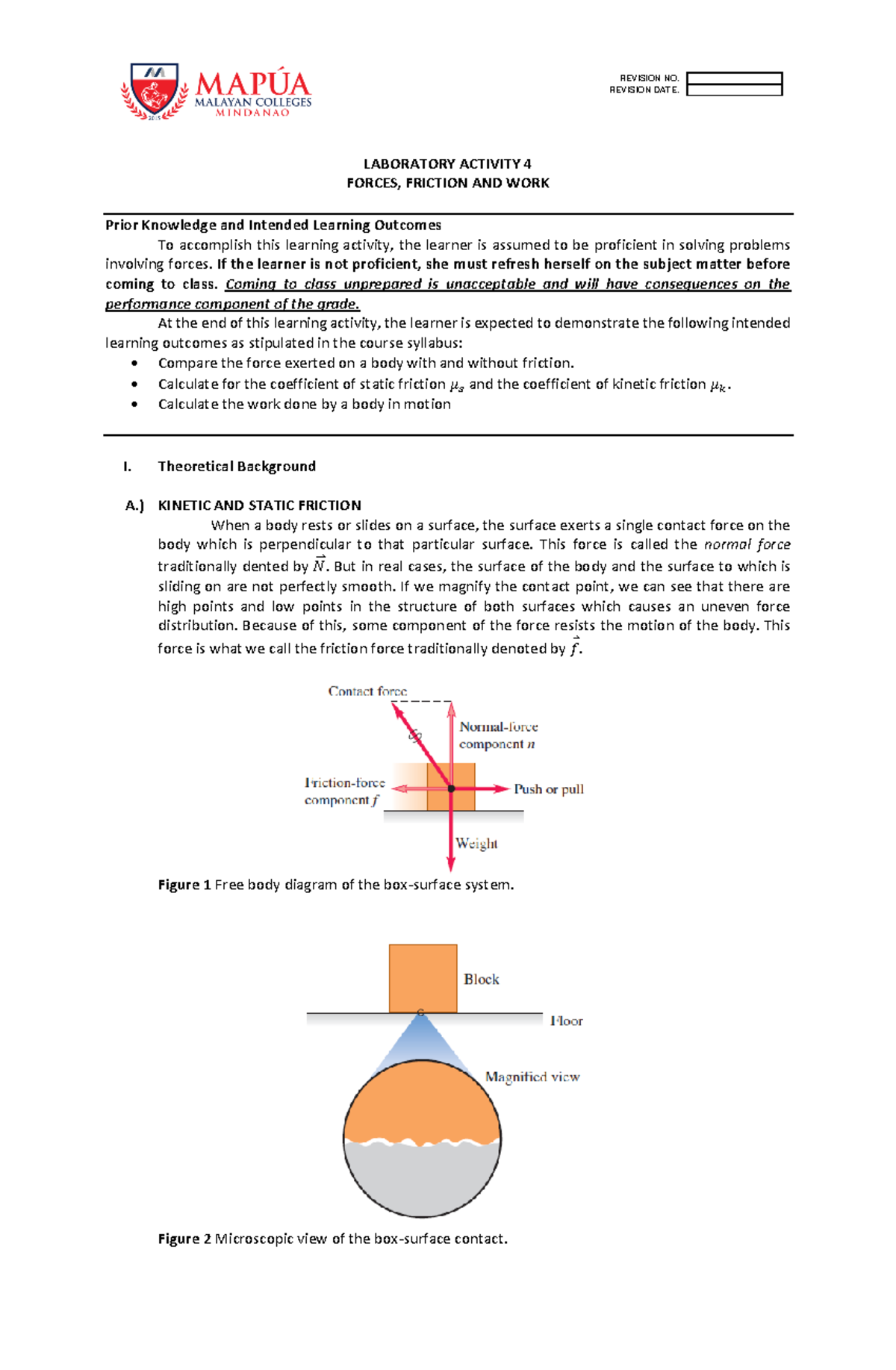 Activity 4 Forces, Friction and Work - REVISION DATE. LABORATORY ...