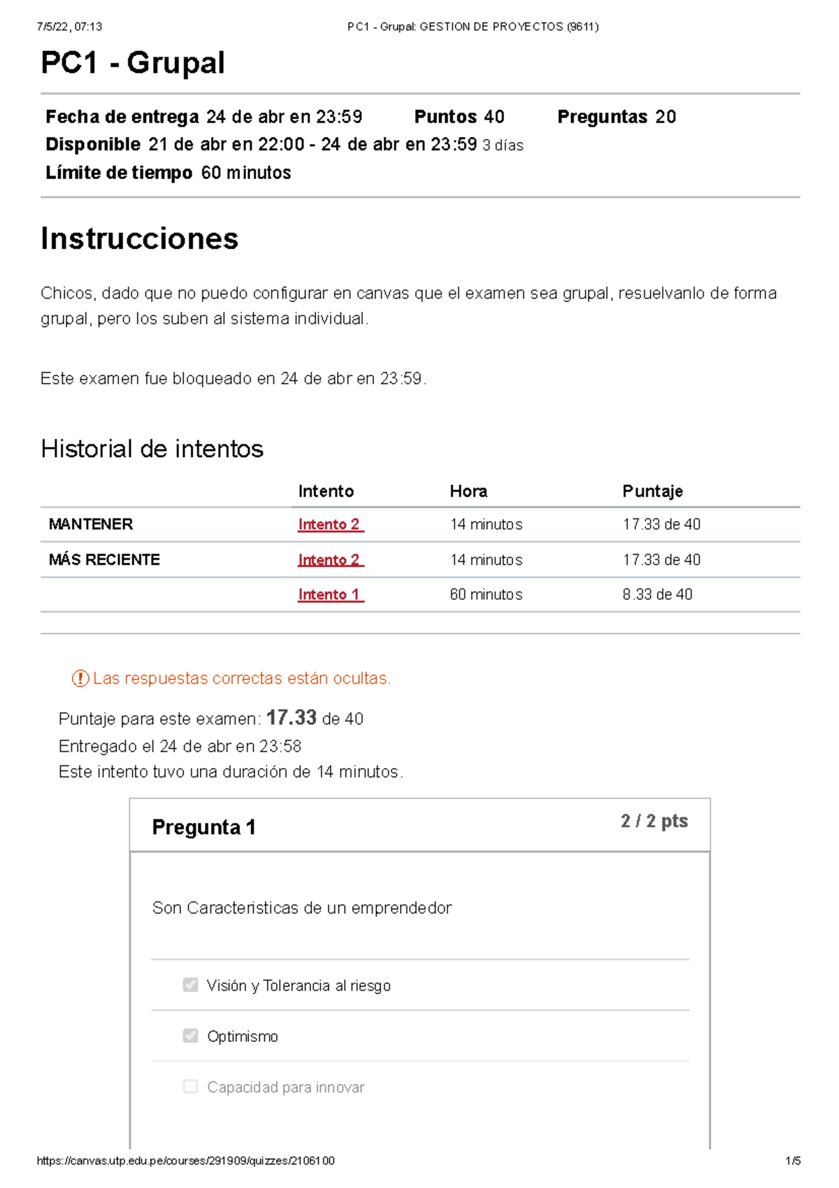 PC1 - Grupal Gestion DE Proyectos (9611) - PC1 - Grupal Fecha de entrega 24 de abr en 23:59 ...