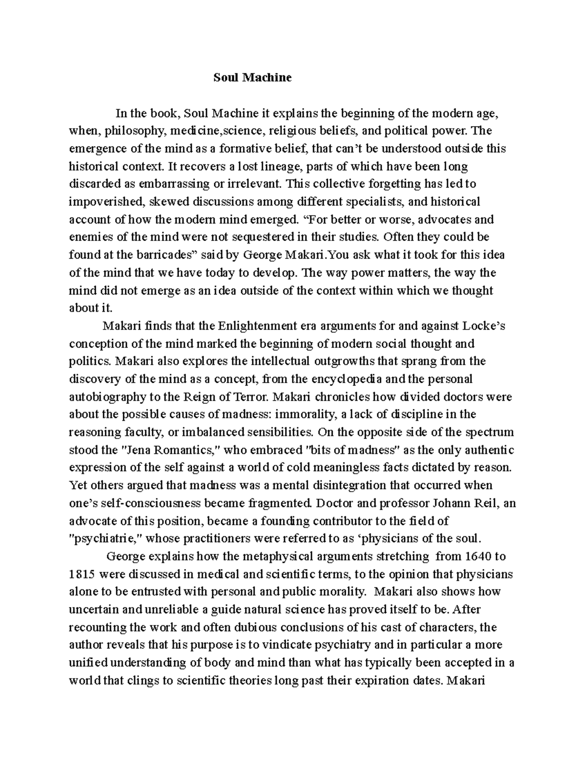 Soul Machine - The emergence of the mind as a formative belief, that ...