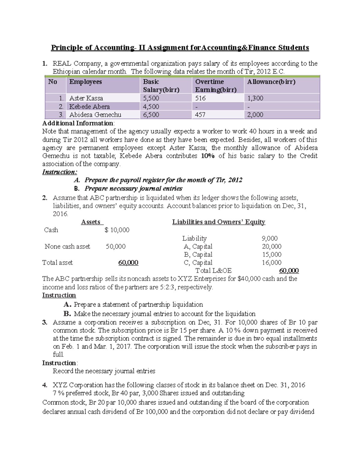 Accounting principle assignment - Principle of Accounting- II ...