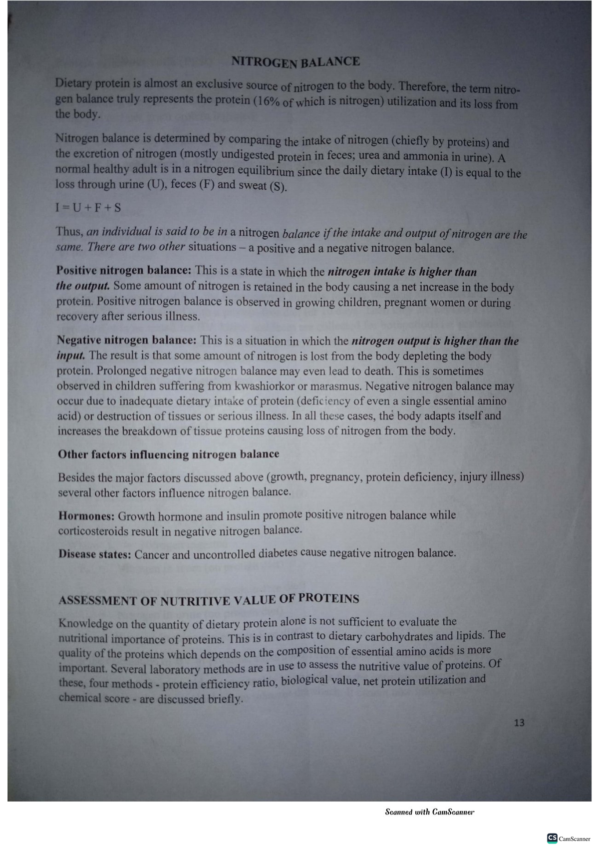 Nitrogen Balance - NITROGEN BALANCE Dietary protein is almost an ...