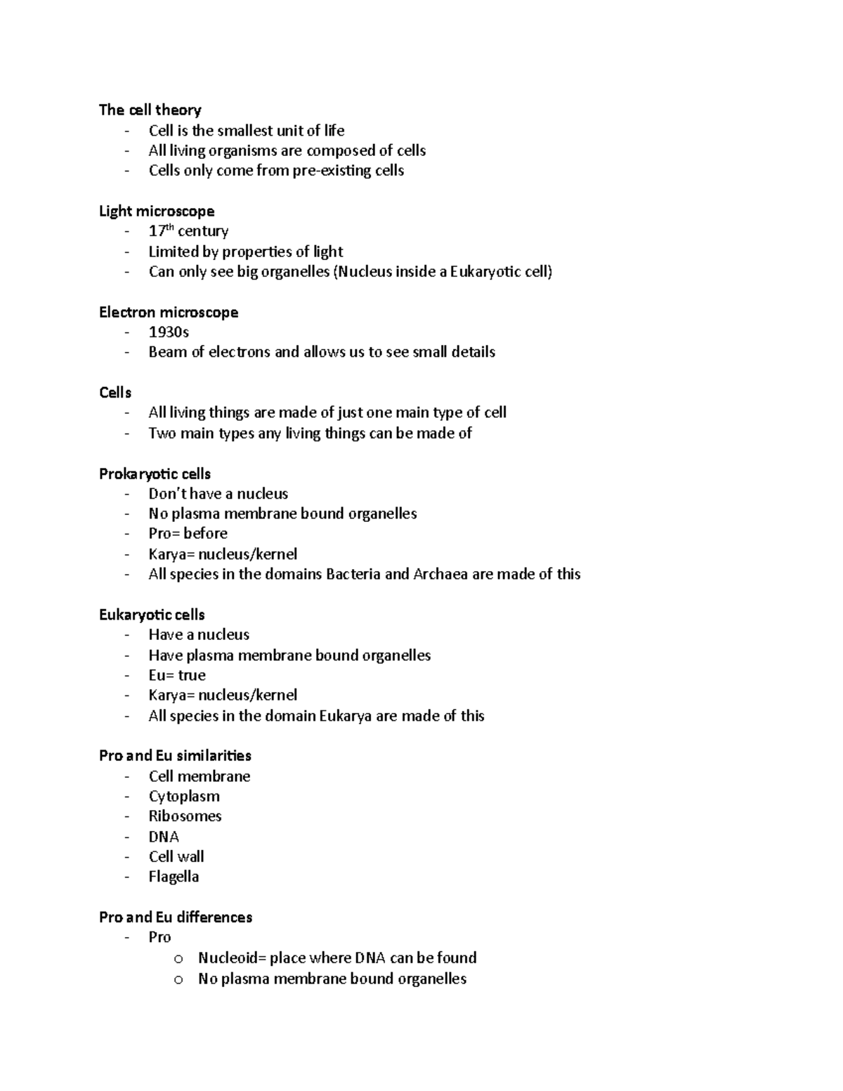 Bio unit 2 - Pease Unit 2 lecture notes/study for exam - The cell ...