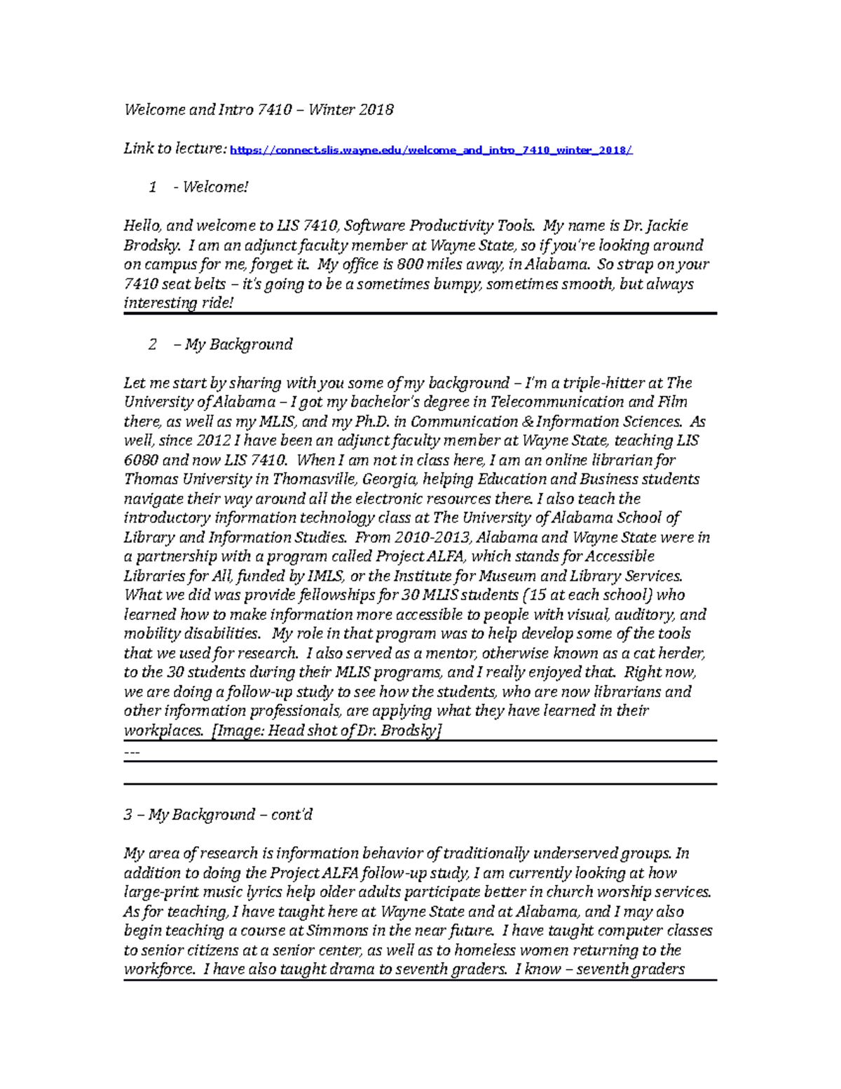 Welcome and Intro 7410 W2018 Transcript - Welcome and Intro 7410 ...