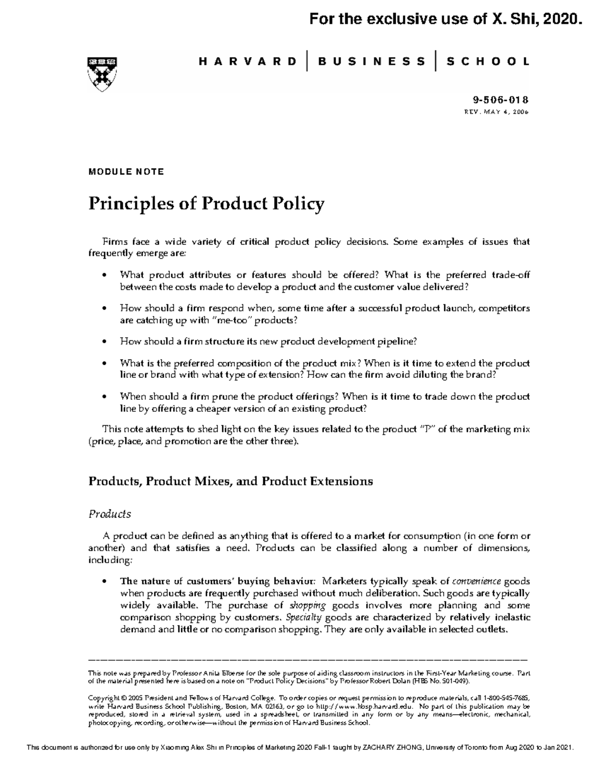 Principles of Product Policy - 9 - 5 0 6 - 0 1 8 R E V : M A Y 4 , 2 0 ...