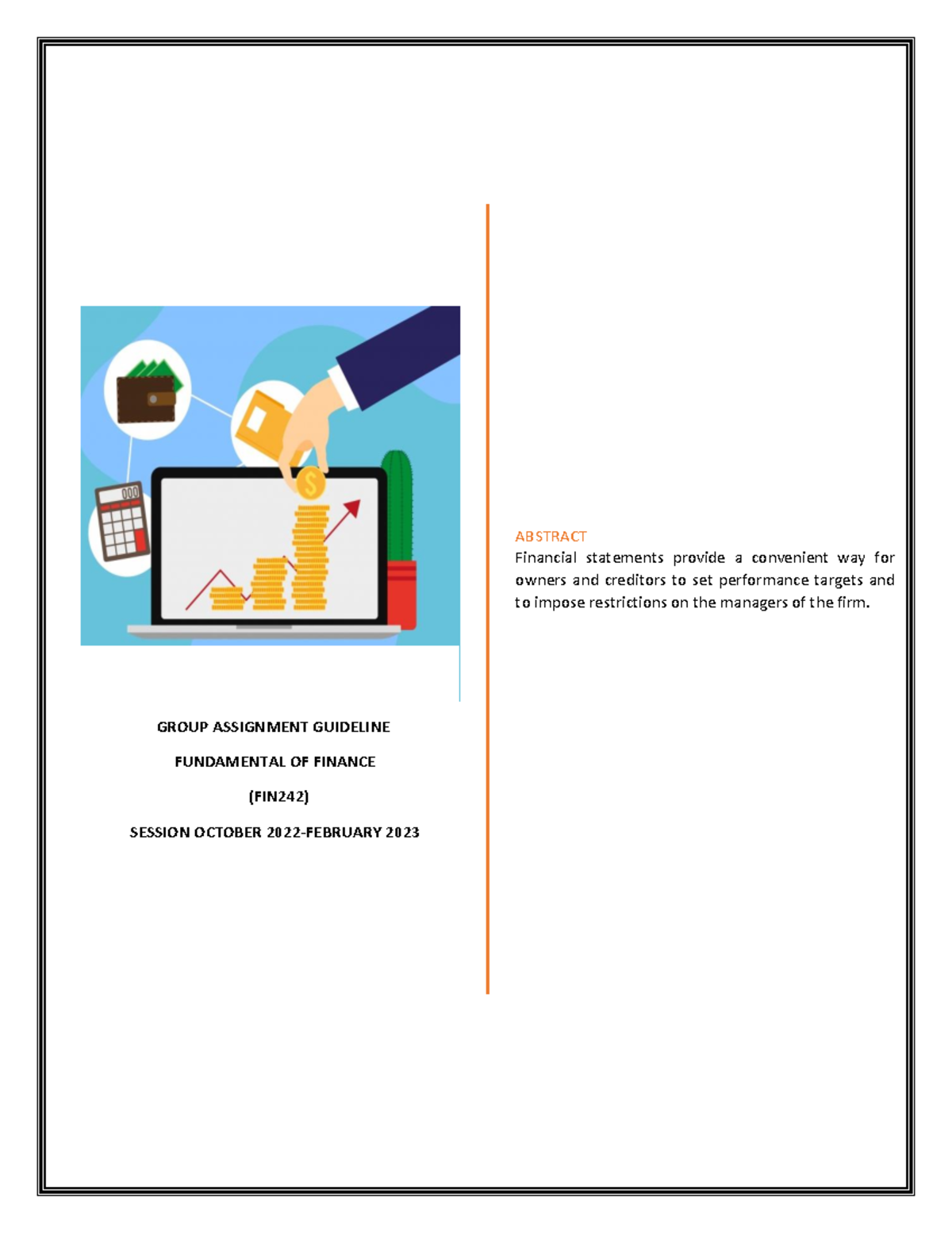 Assignment Guide Finance - GROUP ASSIGNMENT GUIDELINE FUNDAMENTAL OF ...