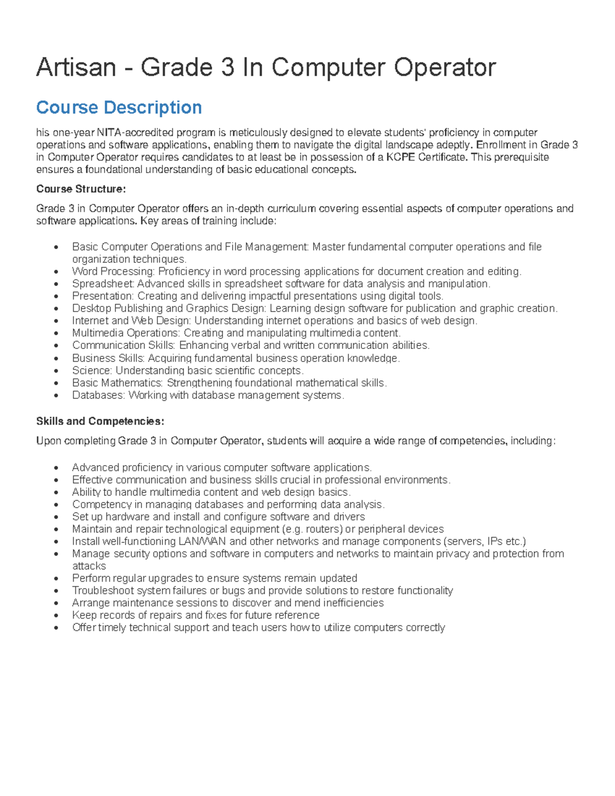 Artisan - Summary introduction to computer applications - Artisan - Grade 3 In Computer Operator ...