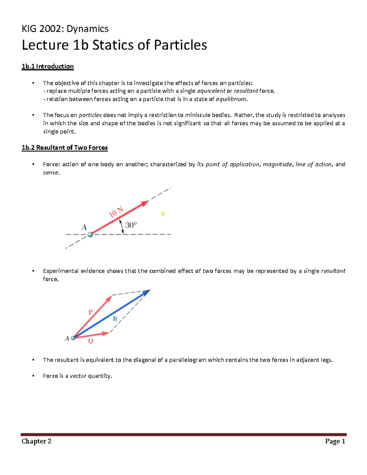 Lecture 1b - kokokokoko - KIG 2002: Dynamics Lecture 1b Statics of ...