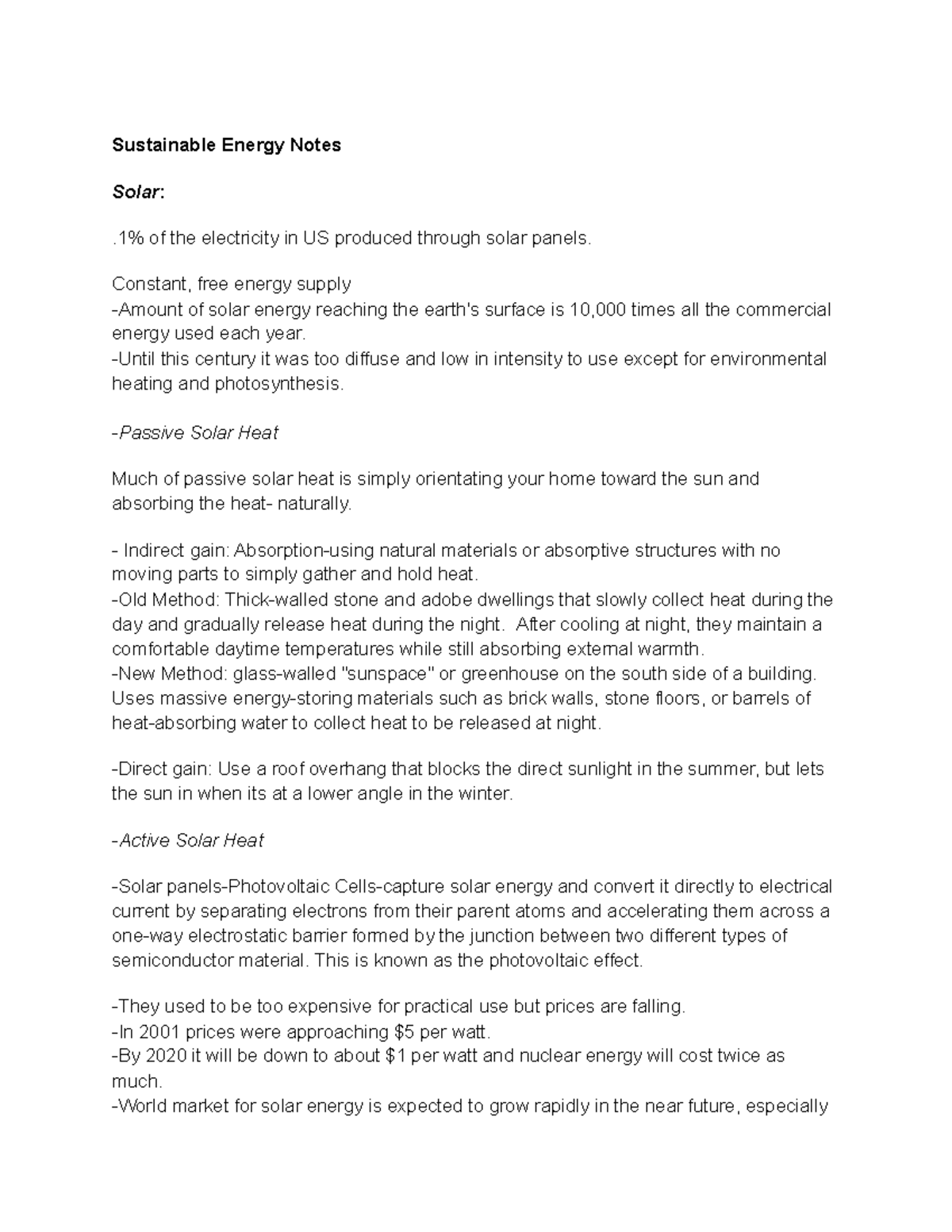 Sustainable Energy Notes - Sustainable Energy Notes Solar : .1% of the ...